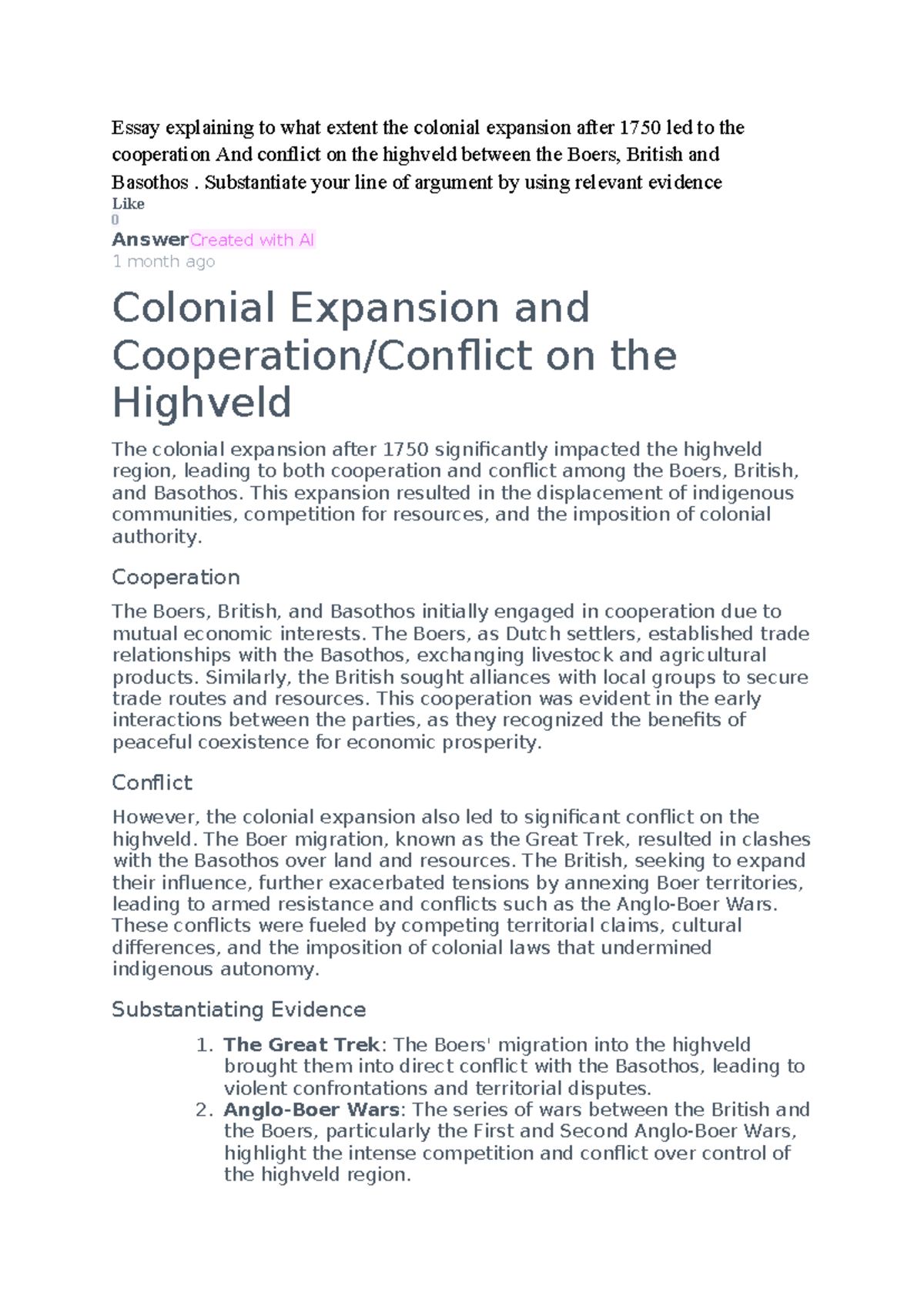 Essay explaining to what extent the colonial expansion after 1750 led ...