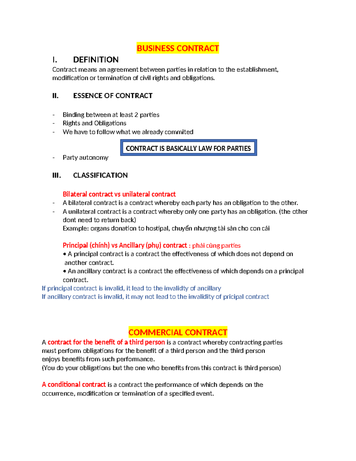 Business Contract - BUSINESS CONTRACT I. DEFINITION Contract means an ...