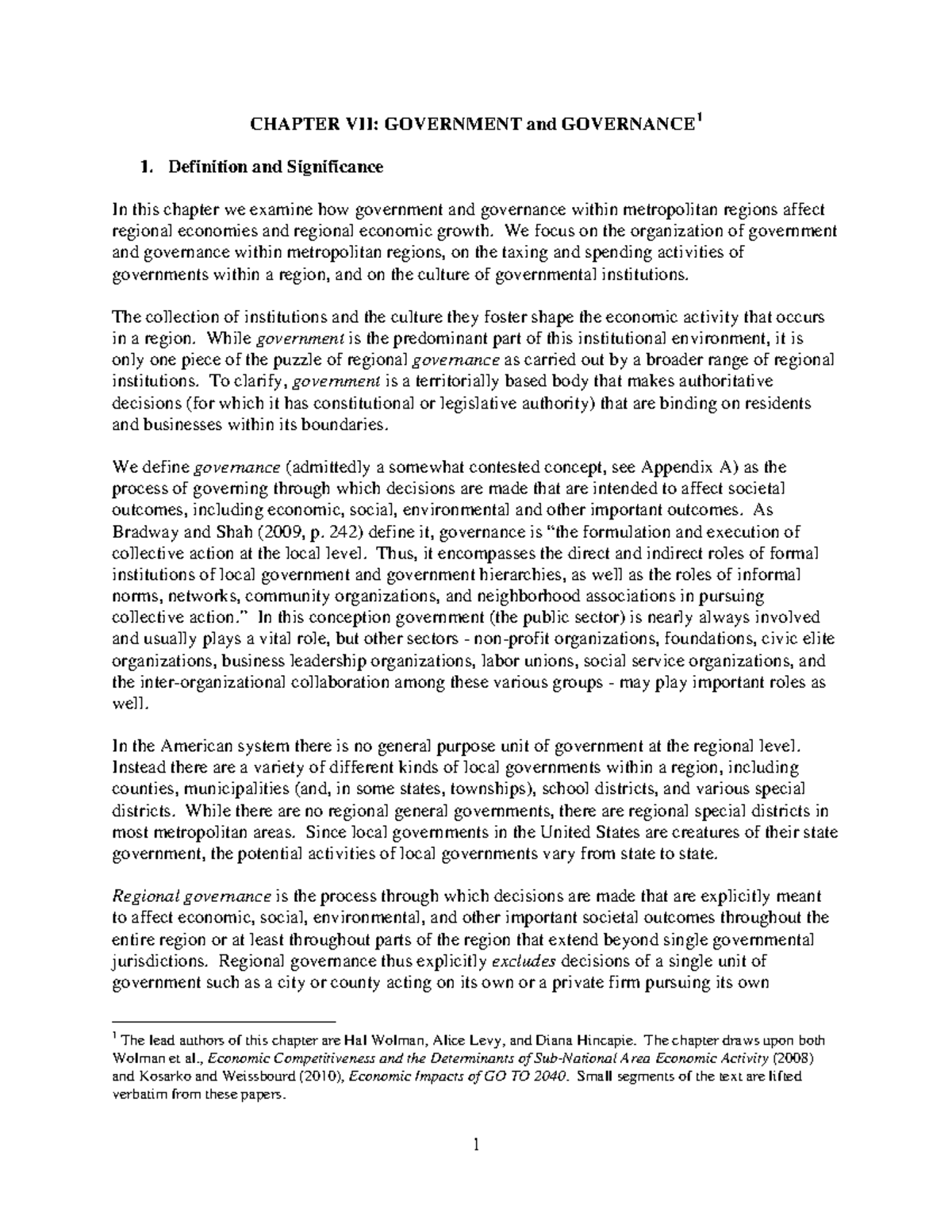 Working Paper 044 Governance - CHAPTER VII: GOVERNMENT and GOVERNANCE 1 ...