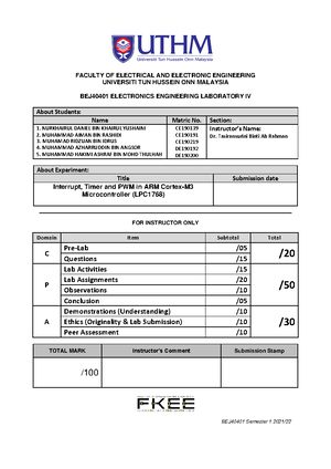 Lab1 report - FACULTY OF ELECTRICAL AND ELECTRONIC ENGINEERING UNIVERSITI TUN HUSSEIN ONN ...
