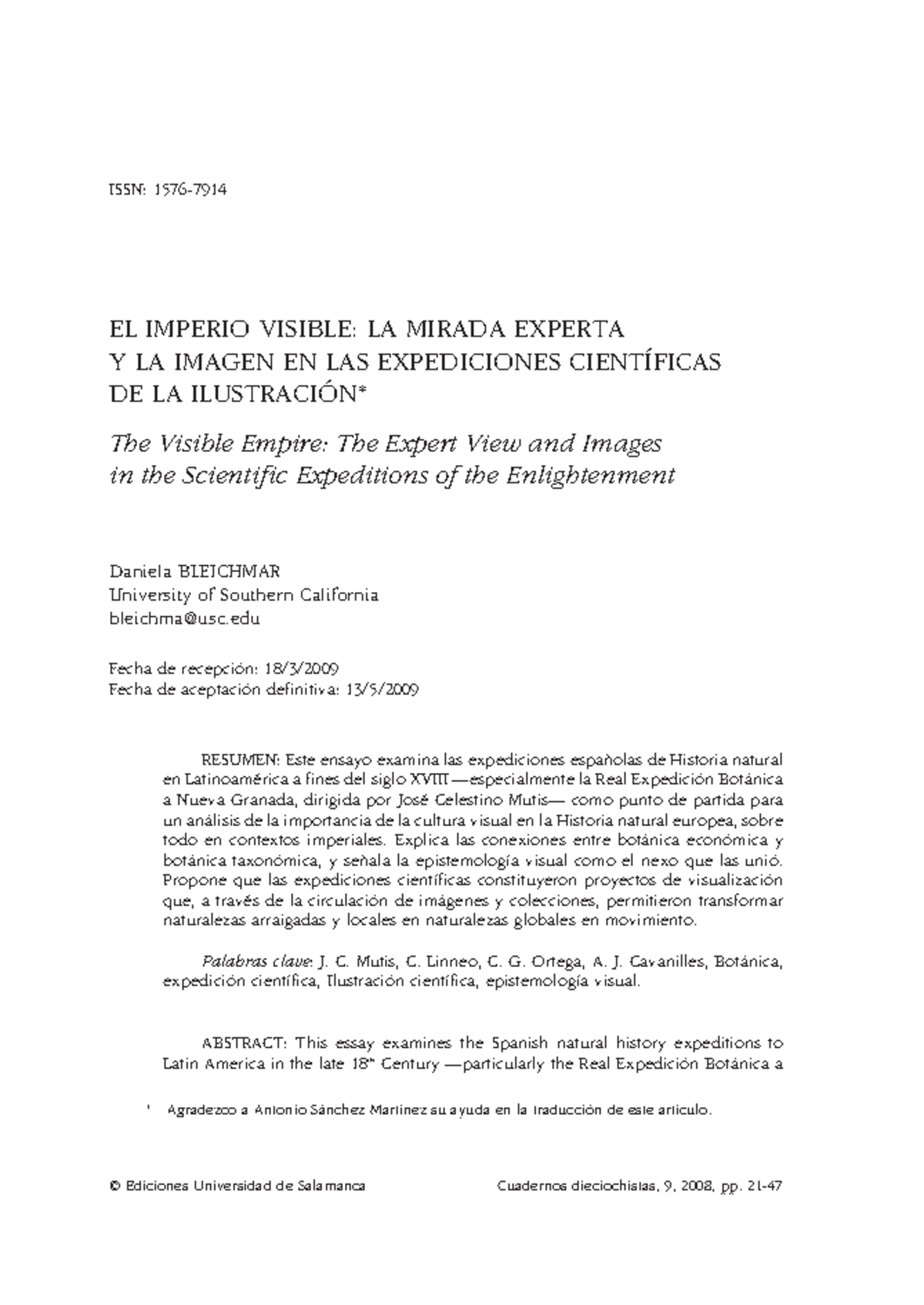 Bleichmar, El imperio visible - eL iMPeRiO visiBLe: LA MiRAdA exPeRtA y LA iMAGen en LAs - Studocu