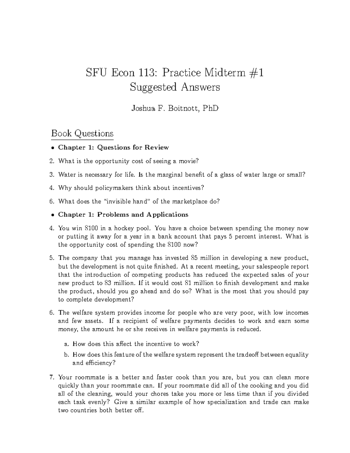 Econ113 Prac MT01 - Midterm review for microeconomics, chapters 1-5 - ECON 103 - SFU - Studocu