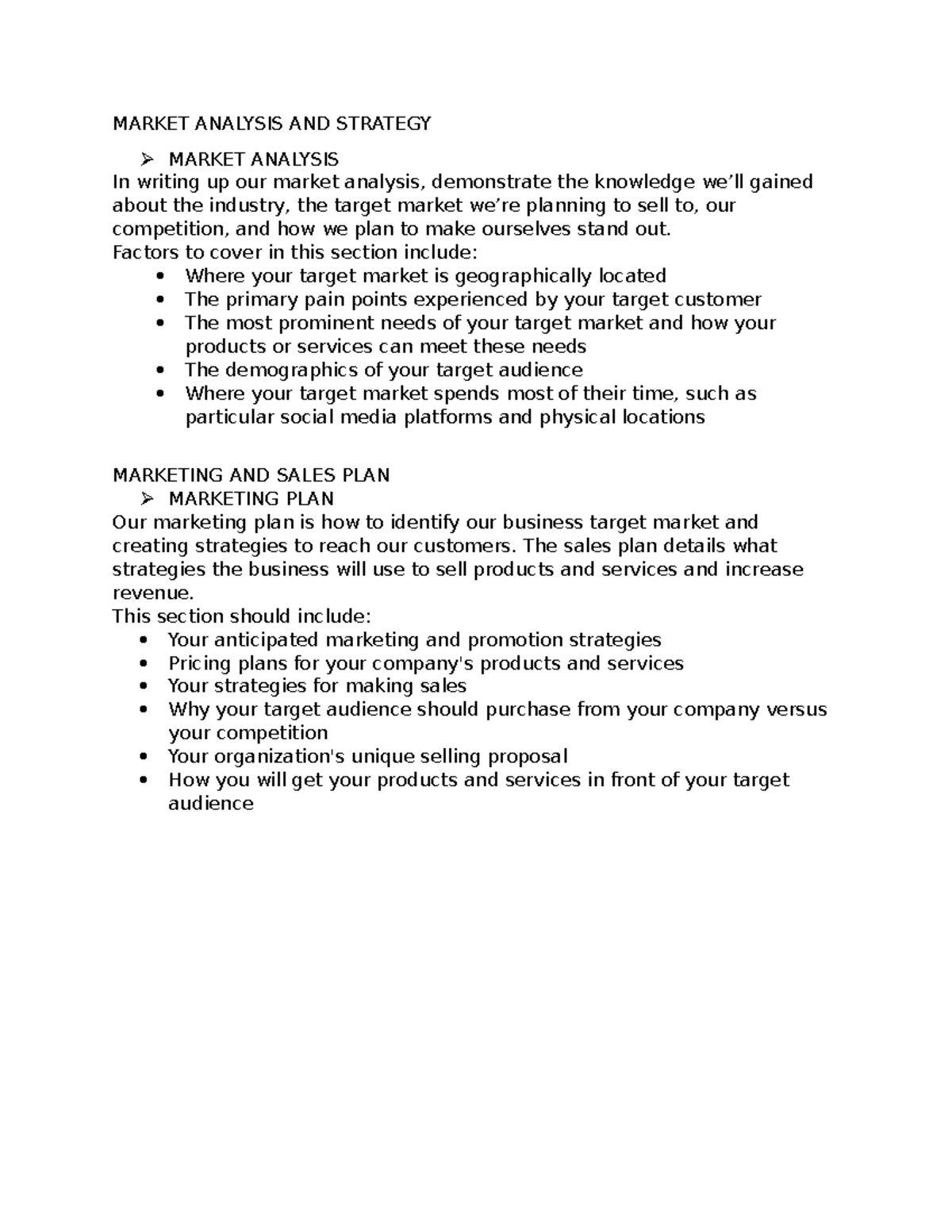 Market analysis strategy and Marketing and sales plan - MARKET ANALYSIS ...