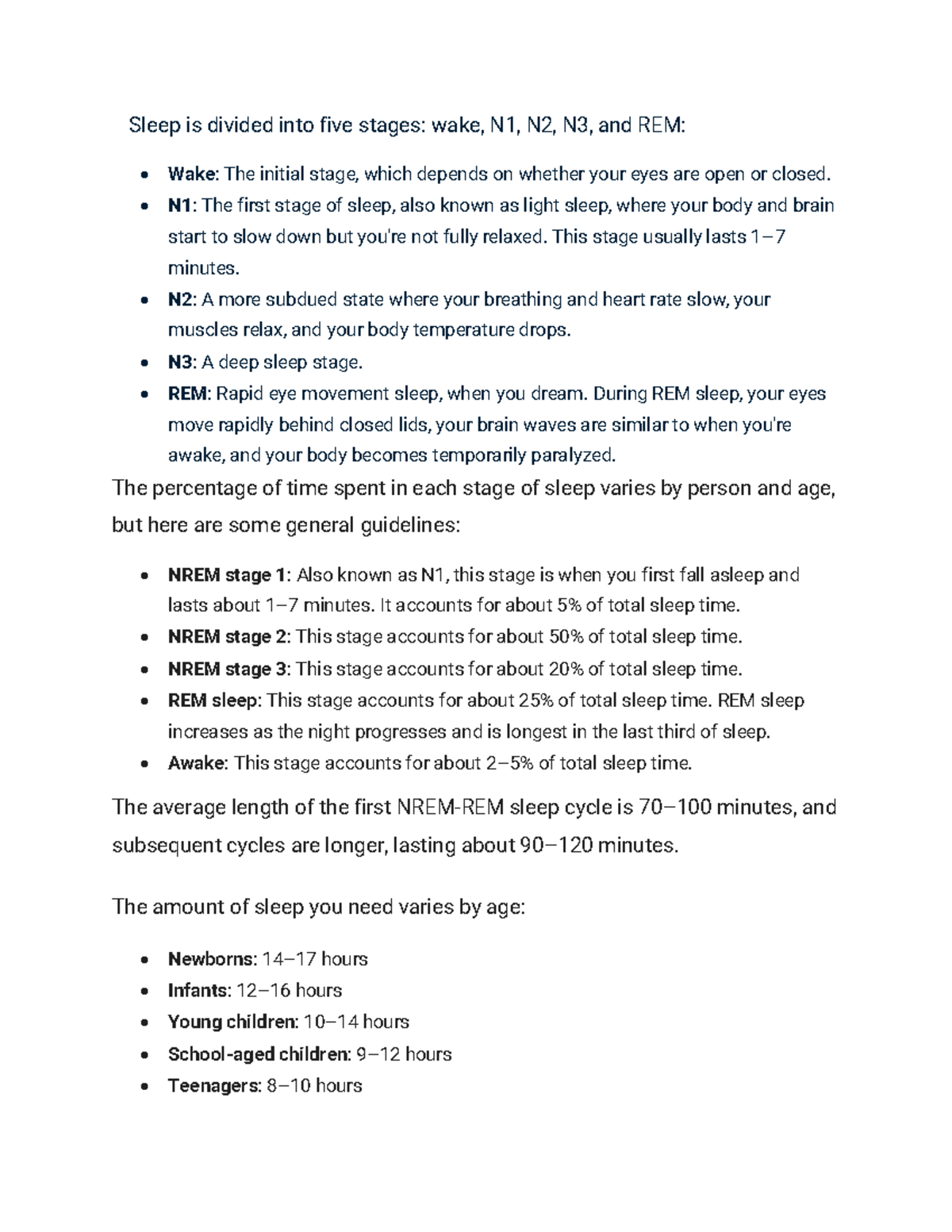 Sleep and rest - Sleep is divided into five stages: wake, N1, N2, N3 ...