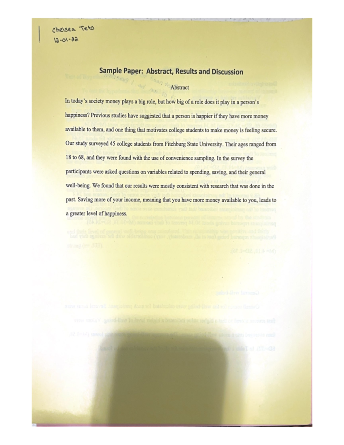 Sample Paper Abstract, Results and Discussion - PSY 2100 - Studocu