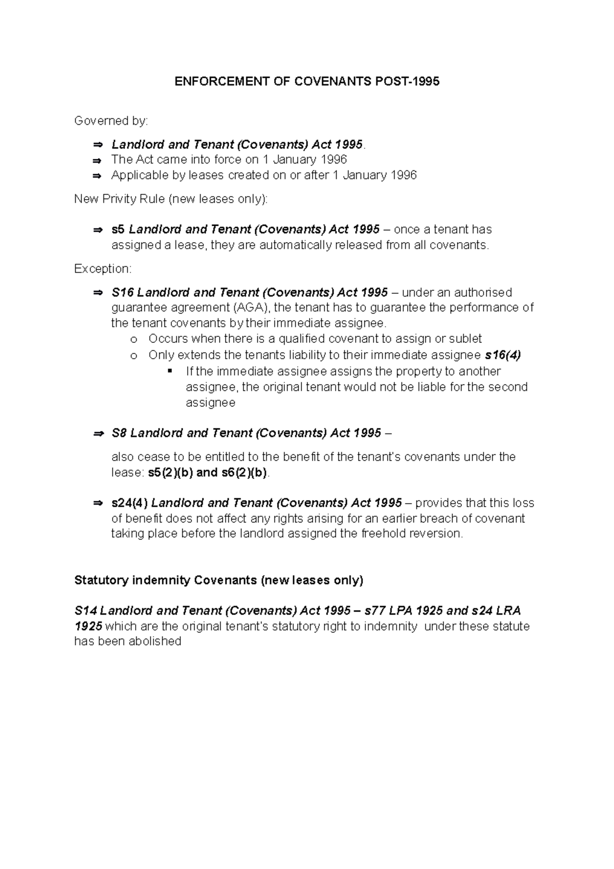 ENFORCEMENT OF COVENANTS POST-1995 - ENFORCEMENT OF COVENANTS POST ...