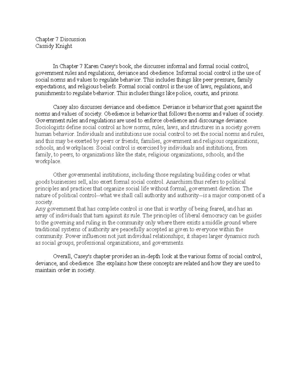 Chapter 7 discussion - Homework - Chapter 7 Discussion Cassidy Knight ...