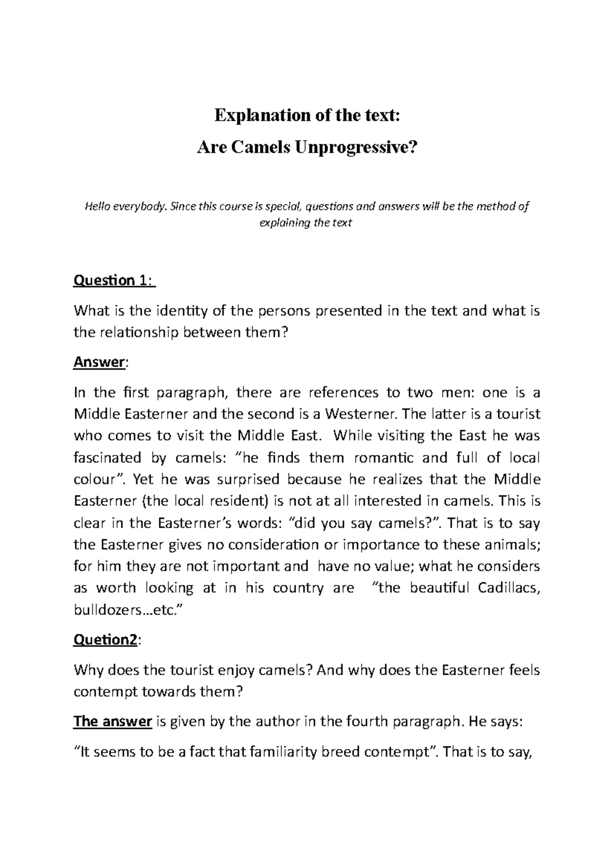 Reading in Culture pt.3 - Explanation of the text: Are Camels ...