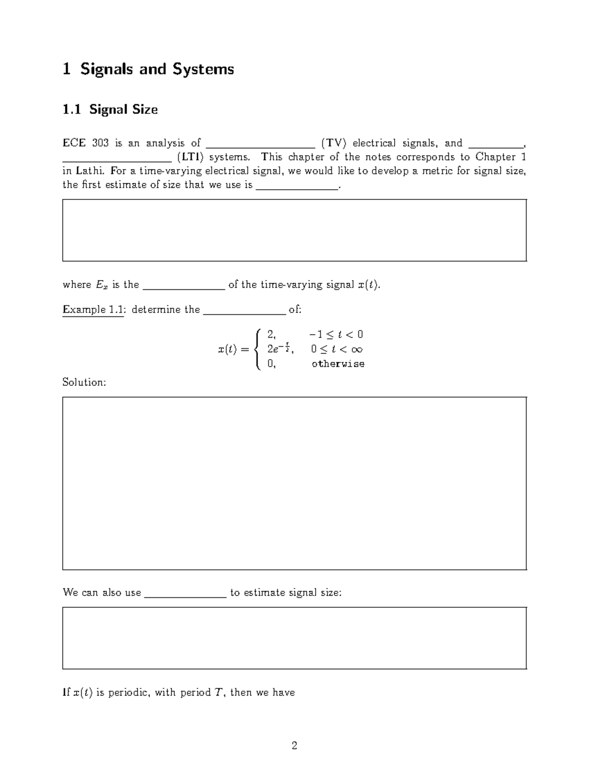Notes 2 - 1 Signals and Systems 1 Signal Size ECE 303 is an analysis of ...