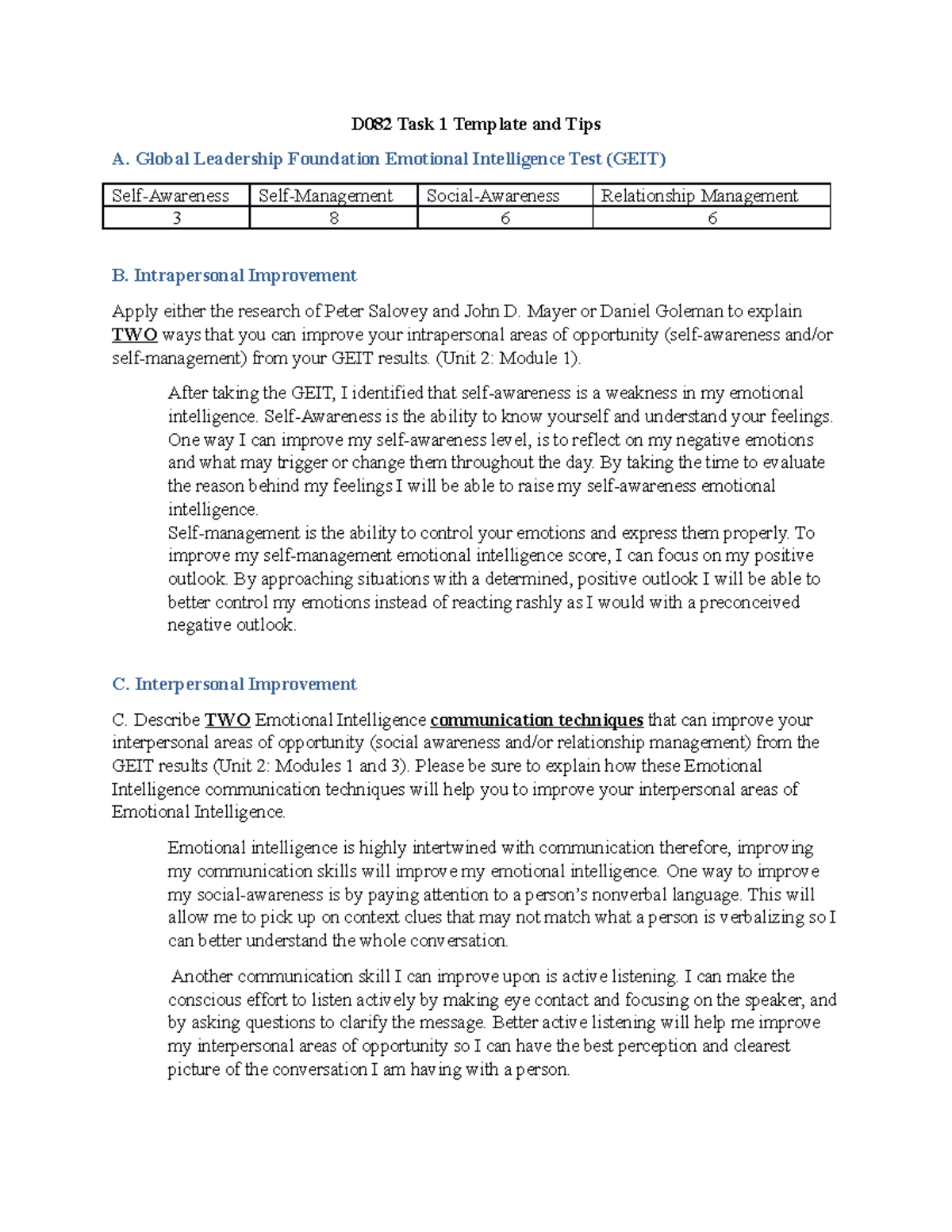 D082 Task 1 Template - D082 Task 1 Template and Tips A. Global ...