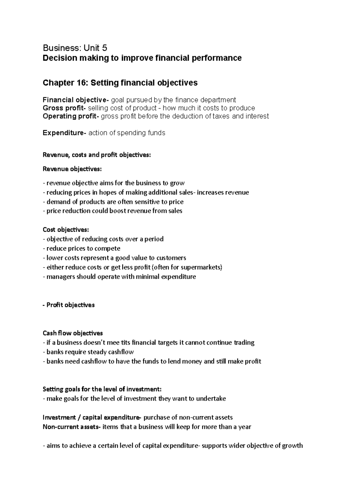 Business unit 5 - Business: Unit 5 Decision making to improve financial ...