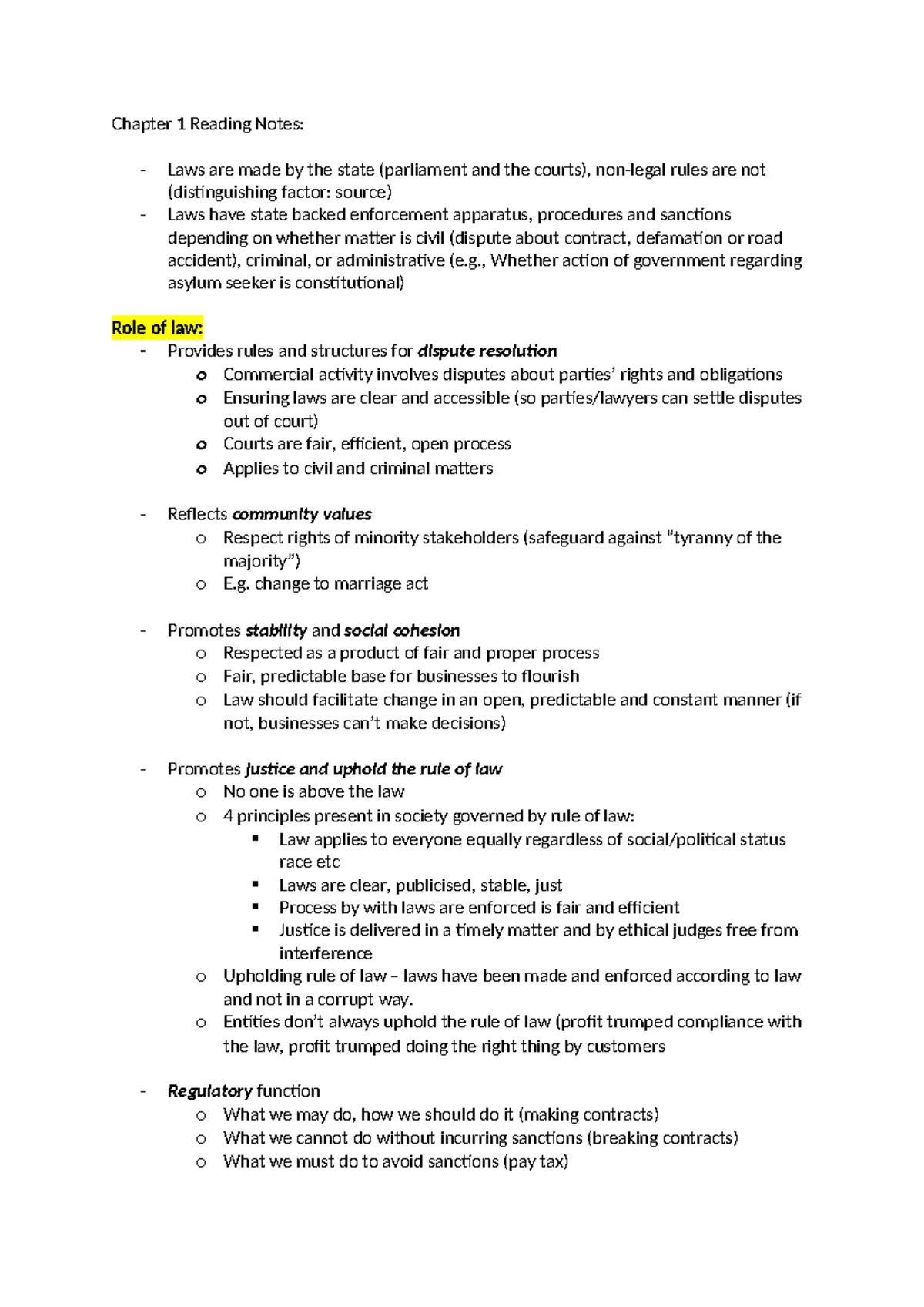 Chapter 1 Reading Notes - Chapter 1 Reading Notes: - Laws are made by ...