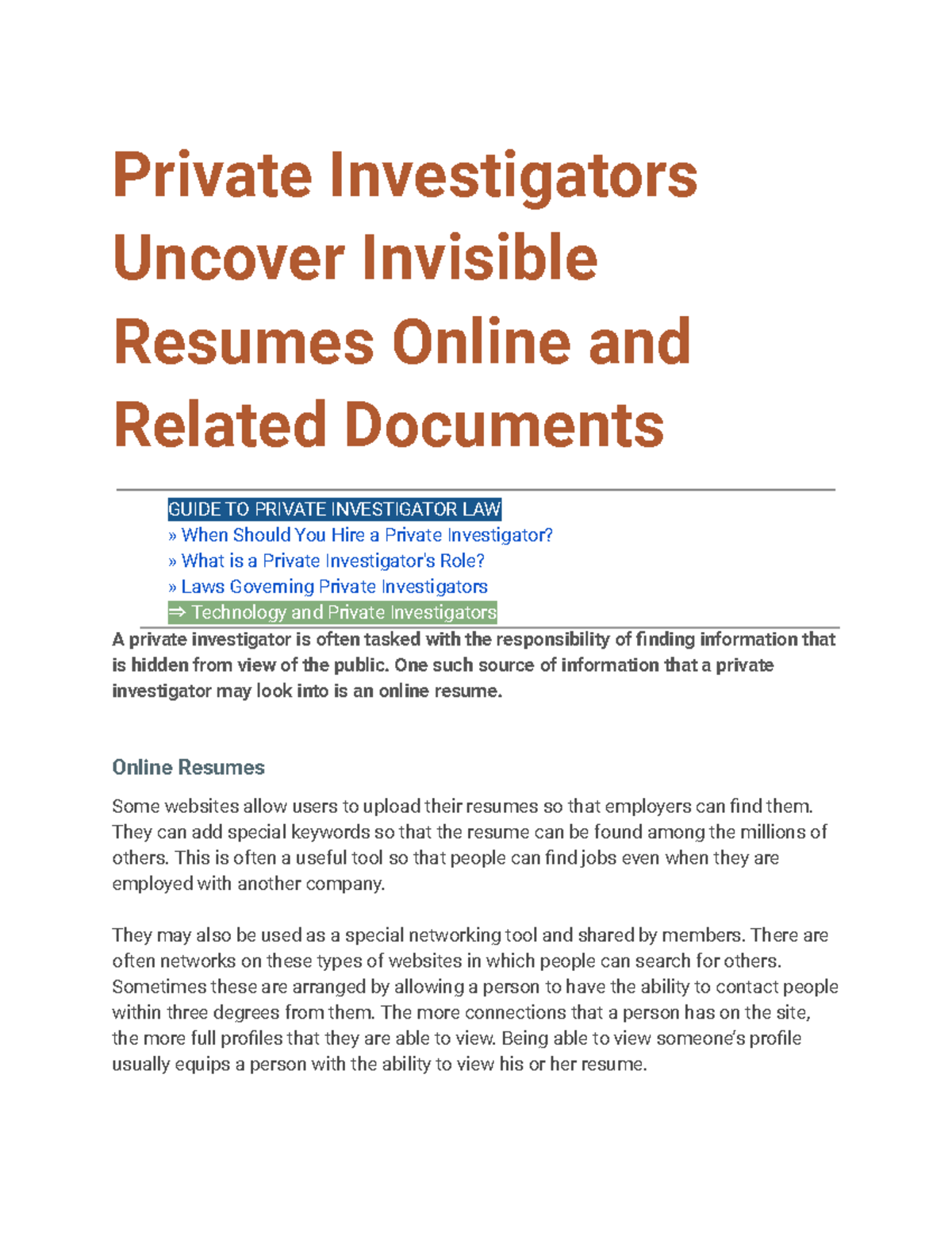 Private Investigators Uncover Invisible Resumes Online and Related ...