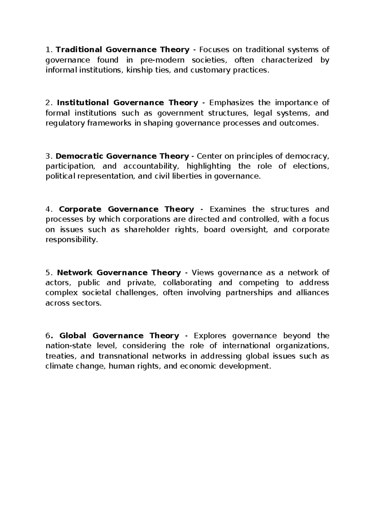 Theories-OF- Governance - Traditional Governance Theory - Focuses on ...