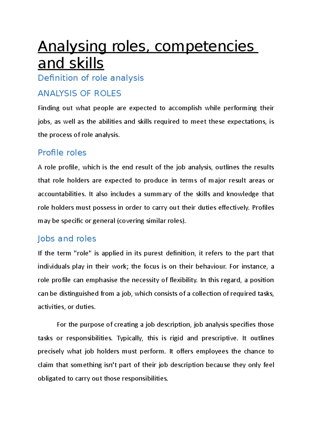 Analysing roles, competencies and skills - Analysing roles ...
