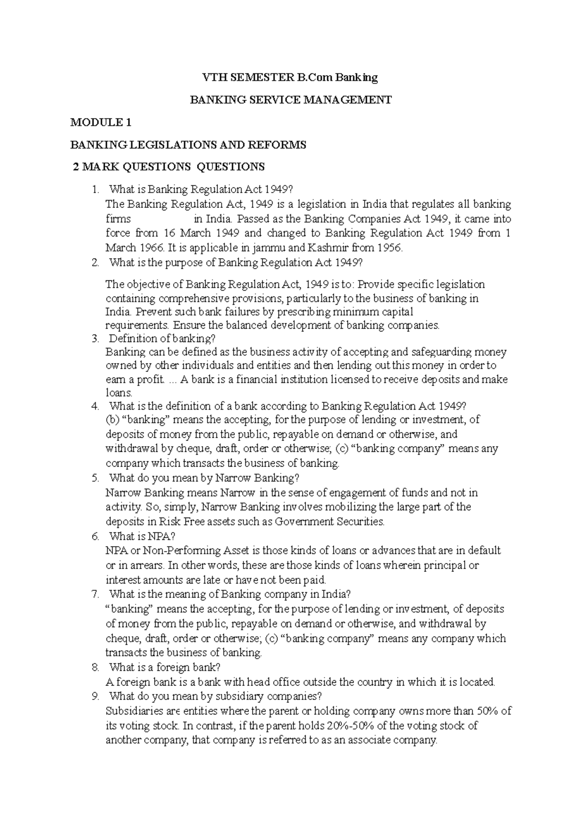 Banking Service Management - VTH SEMESTER B Banking BANKING SERVICE ...