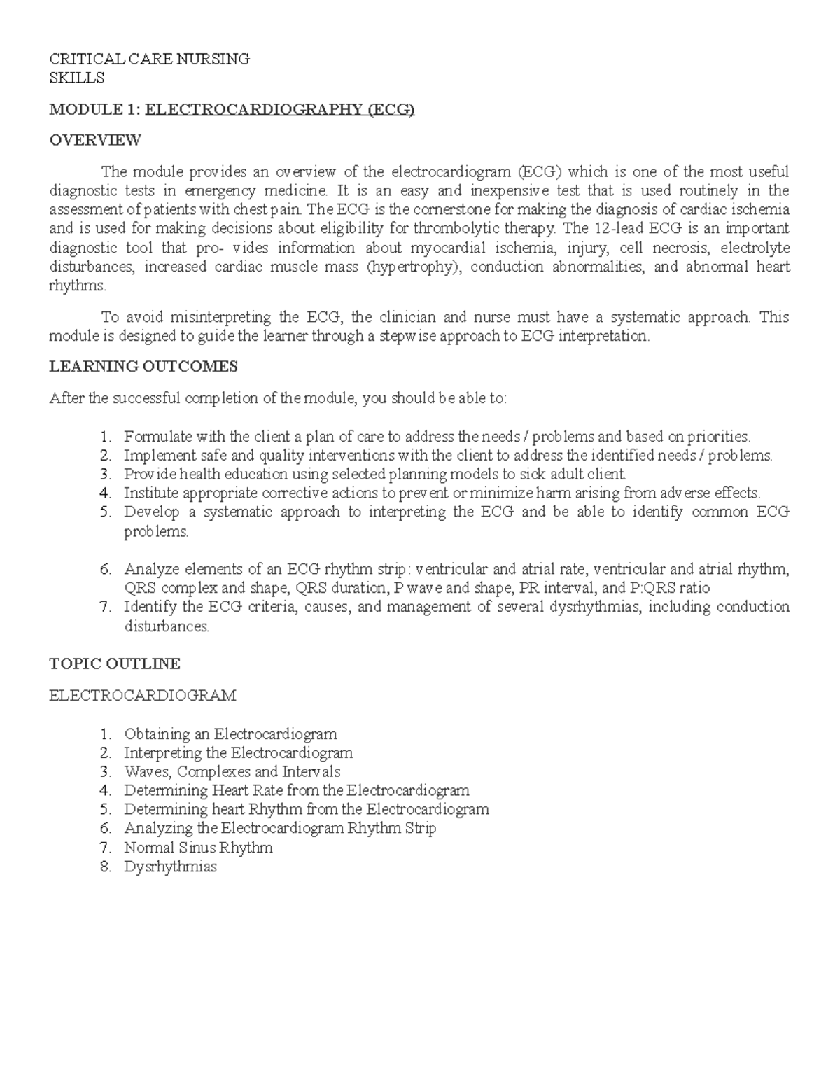 CCN-Skills ECG - Notes - SKILLS MODULE 1: ELECTROCARDIOGRAPHY (ECG ...