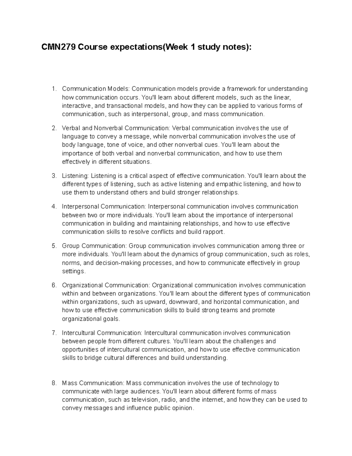 CMN279 Course expectations(Week 1 study notes) - CMN279 Course ...