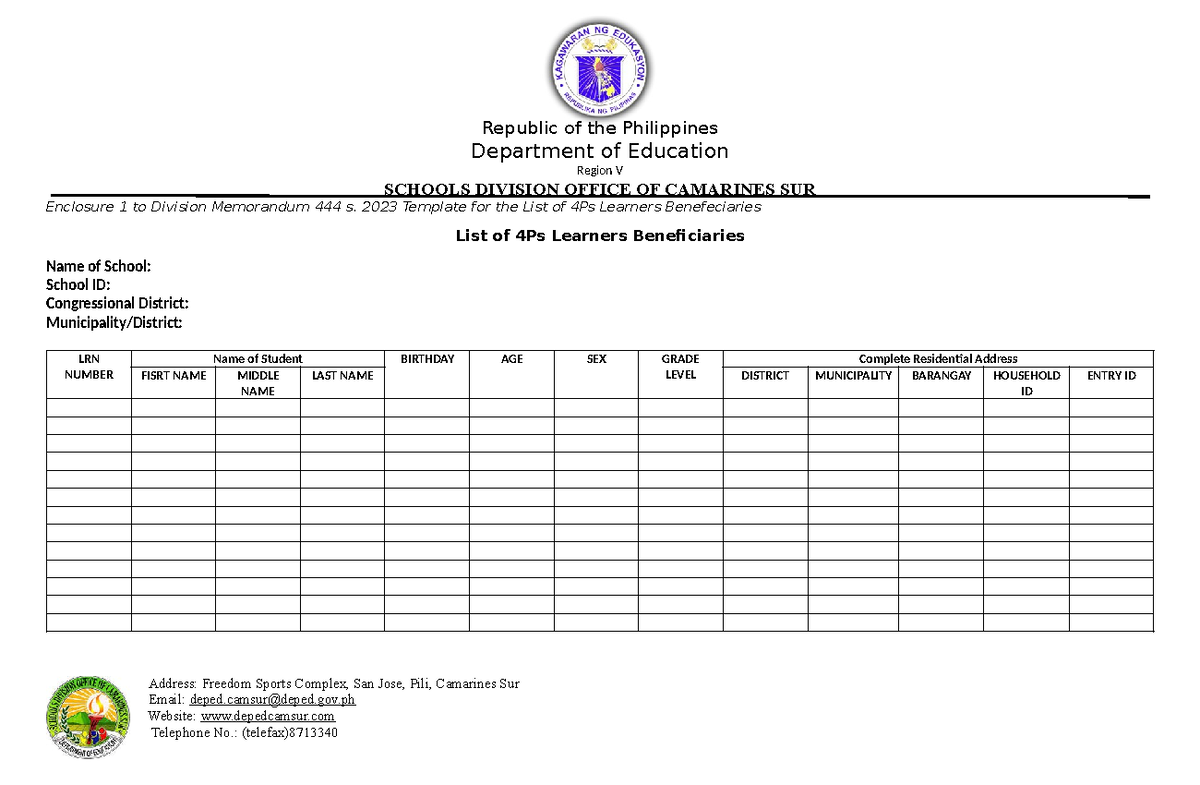 4Ps-Report-Template - asdfasdfasdf - Republic of the Philippines ...