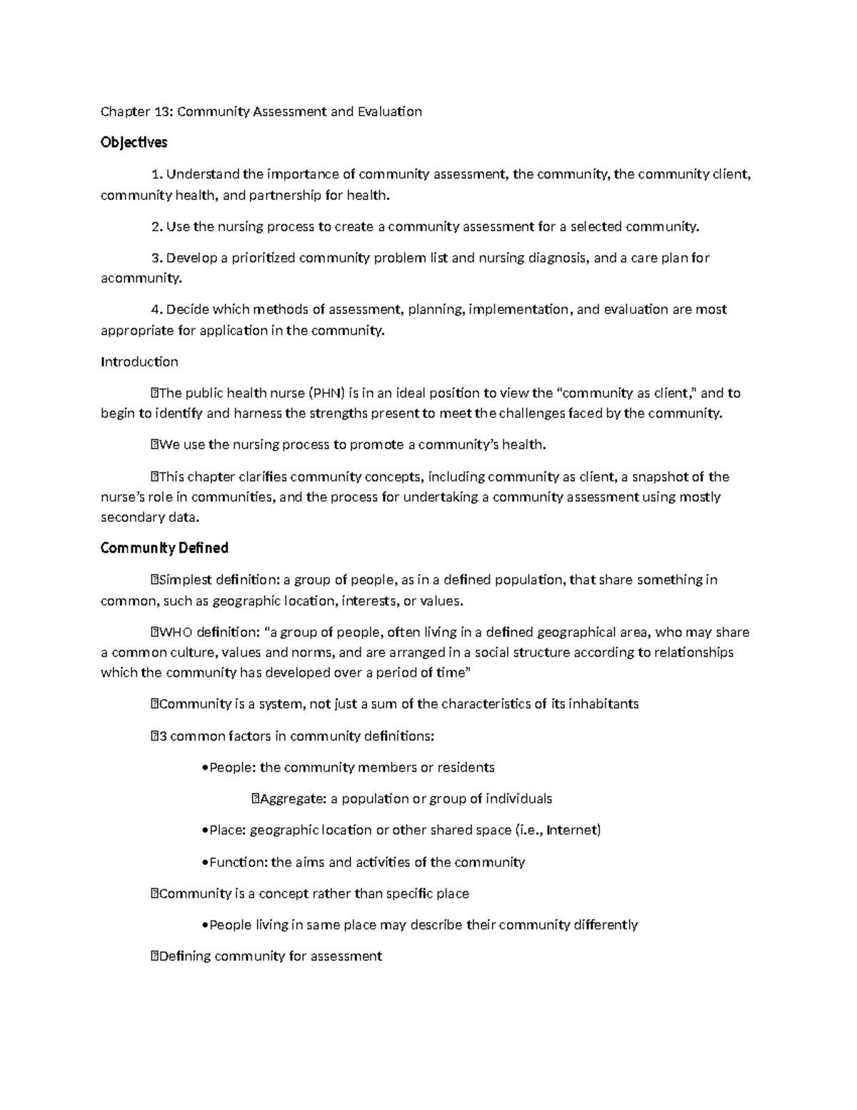 Chapter 13 - Communities Notes - Chapter 13: Community Assessment and ...