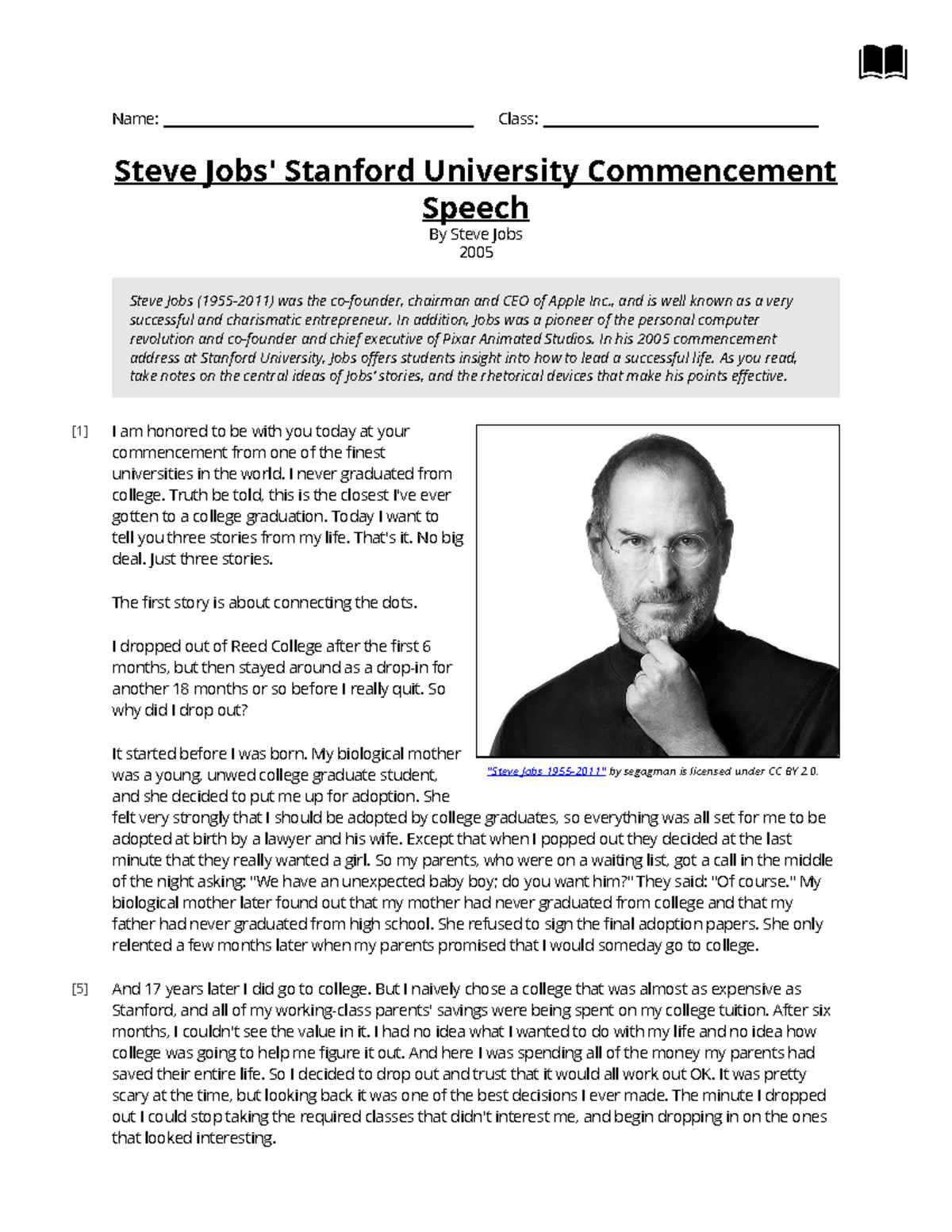 Stevejobs - model text - Name: Class: "Steve Jobs 1955-2011" by ...