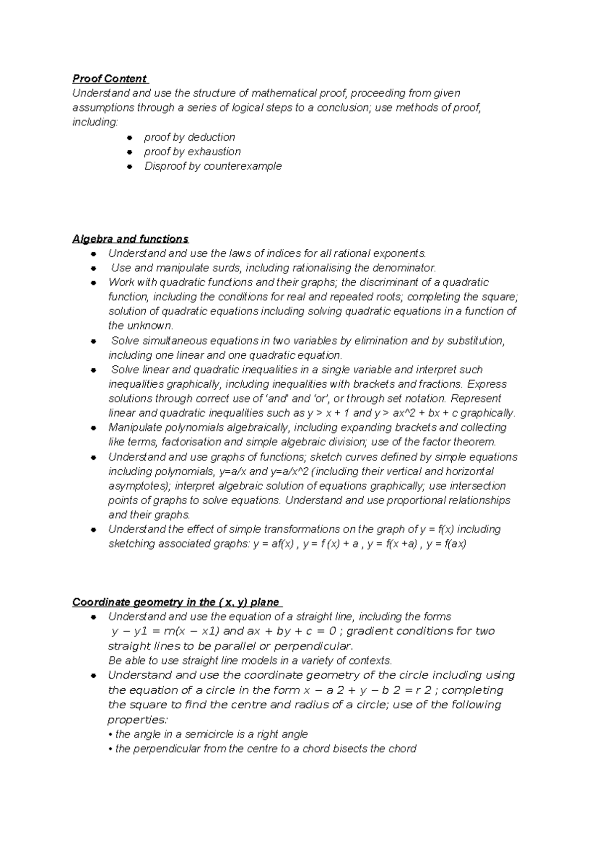 AS Level Maths SPEC - Proof Content Understand and use the structure of ...