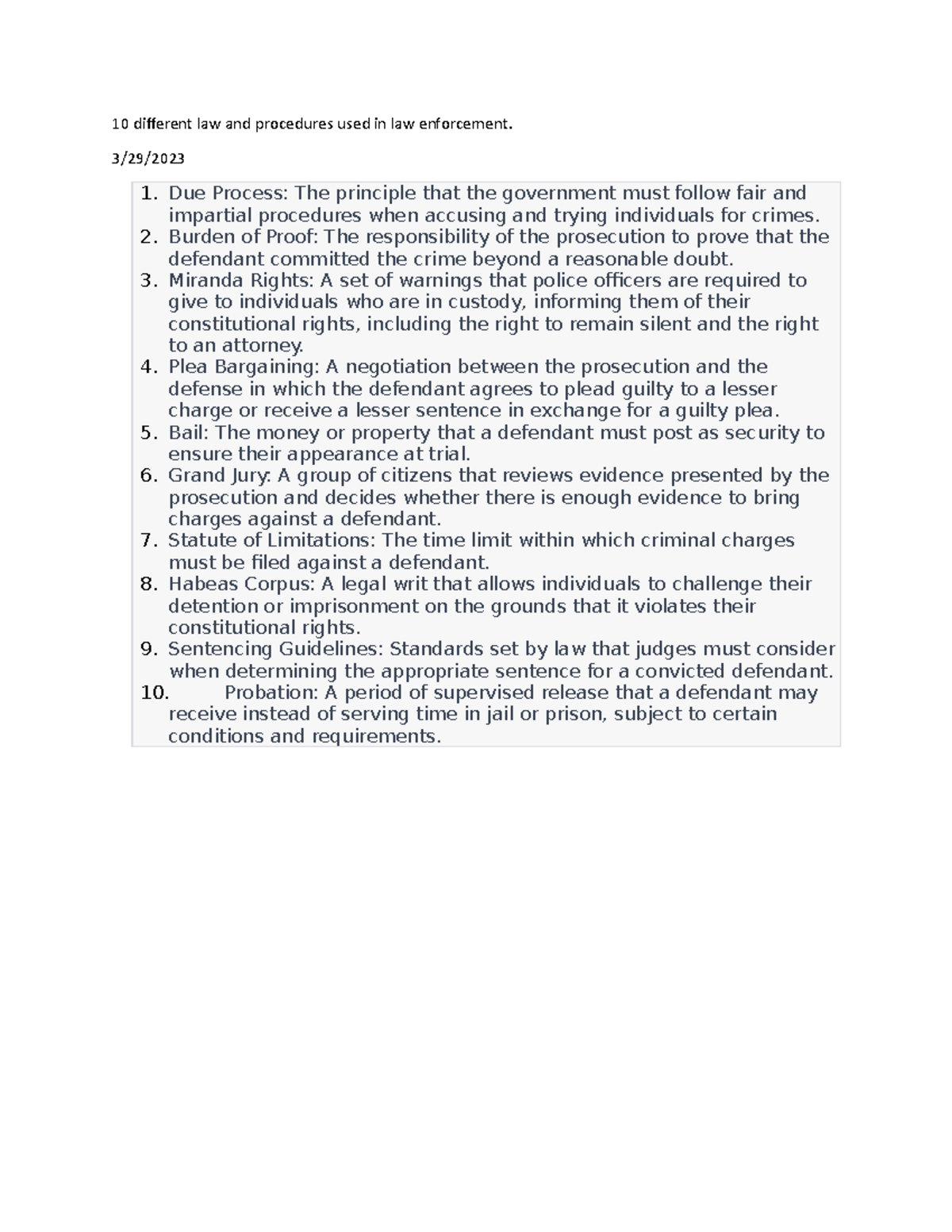 10 different law and procedures used in law enforcement - 3/29/ Due ...