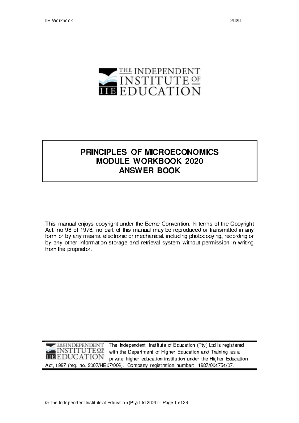 Workbook answer book - PRINCIPLES OF MICROECONOMICS MODULE WORKBOOK 20 ...