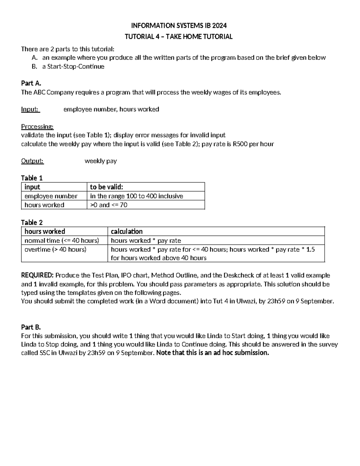 Tutorial 4 - INFORMATION SYSTEMS IB 2024 TUTORIAL 4 – TAKE HOME ...