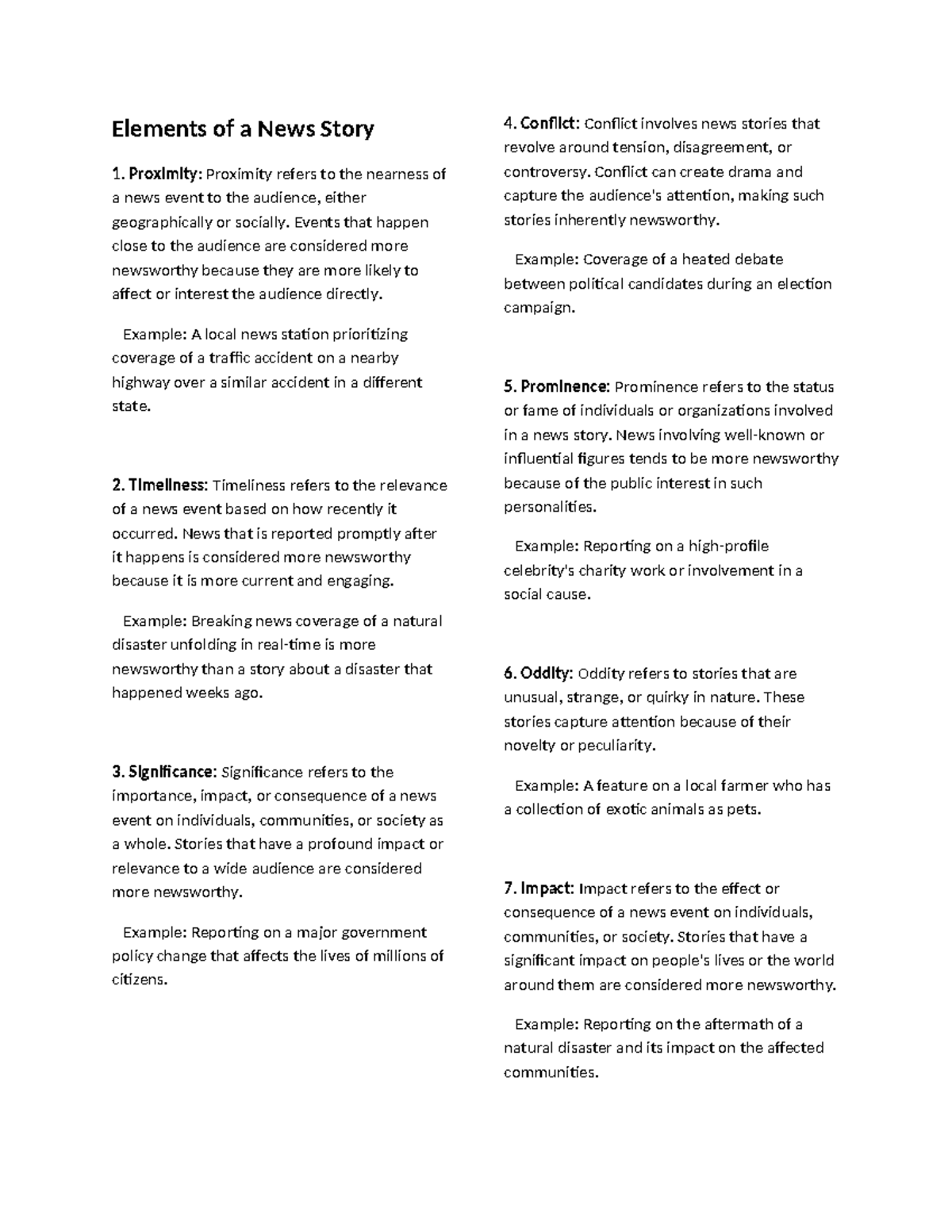Elements of a News Journa - Elements of a News Story Proximity ...