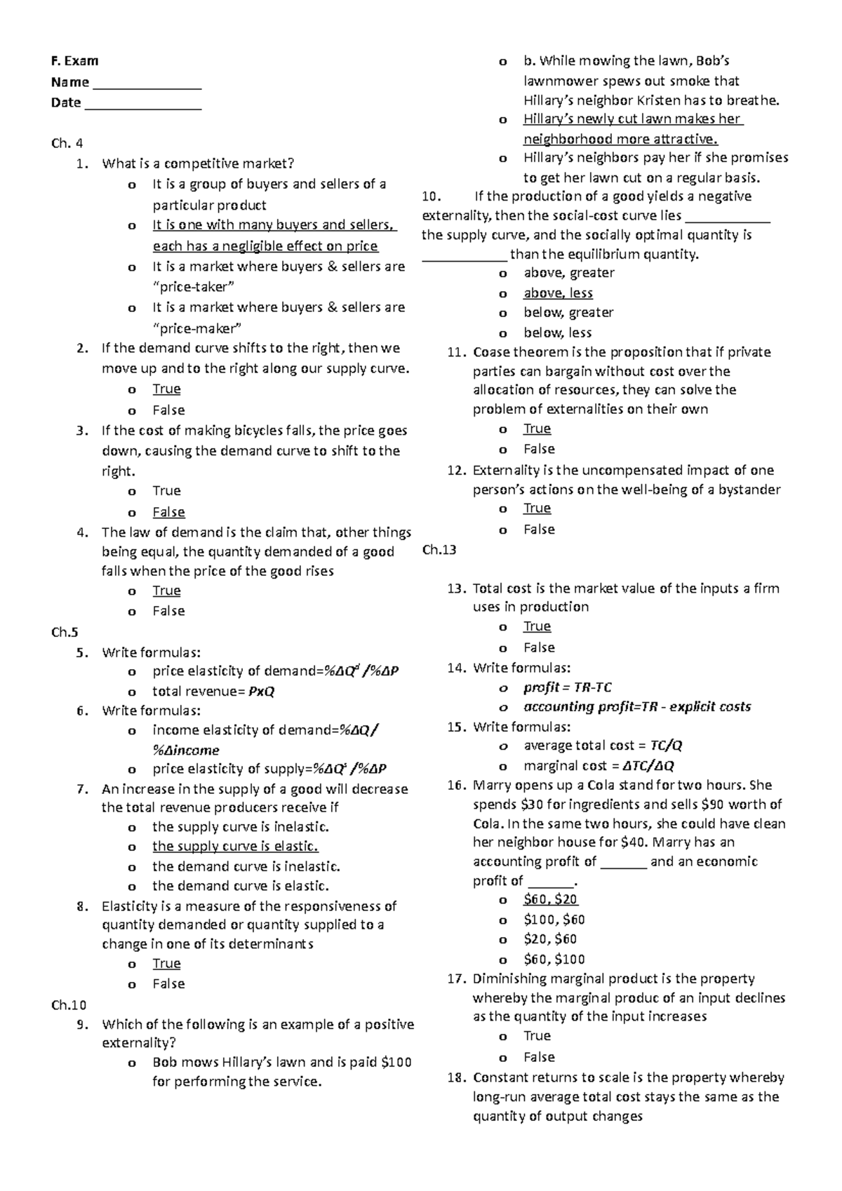 СЕССИЯМикроэкономикаFinal exam with answers - F. Exam Name ...