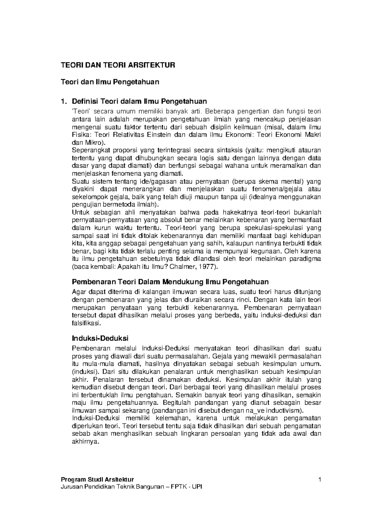 Teori DAN Teori Arsitektur - Program Studi Arsitektur Jurusan ...