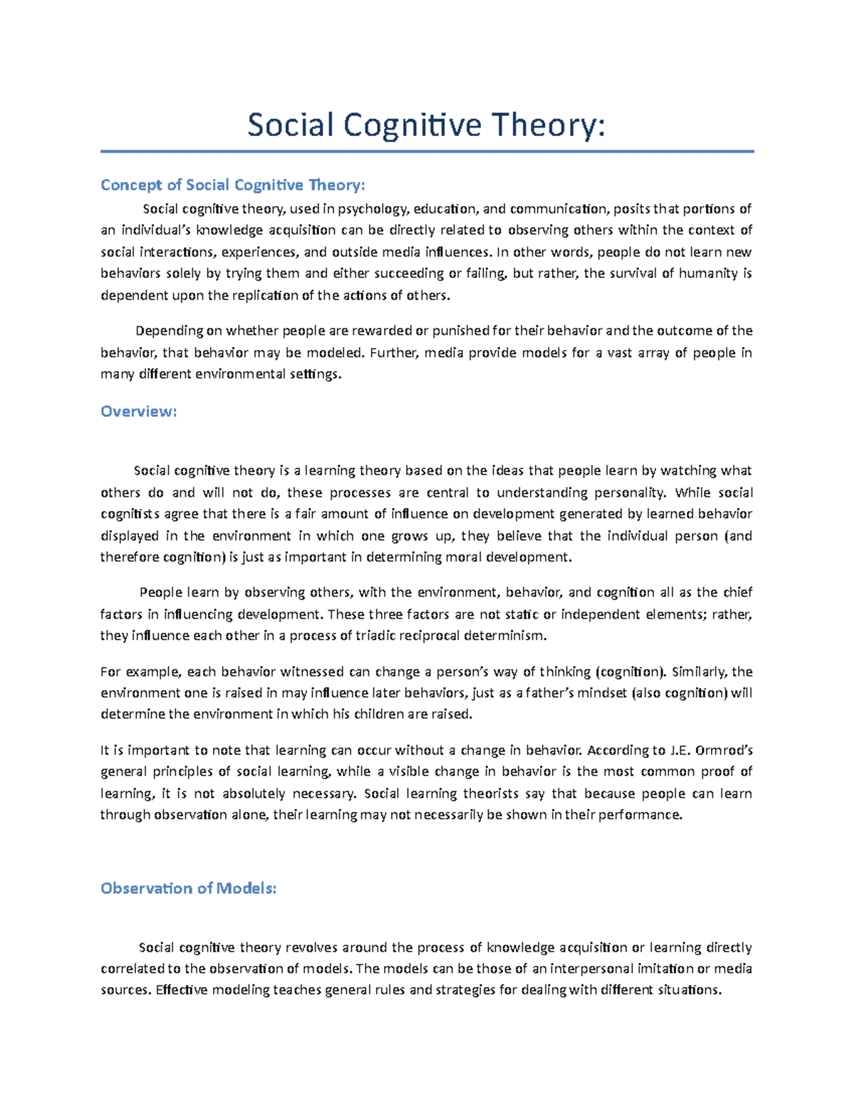 Social Cognitive Theory - Social Cognitive Theory: Concept of Social ...