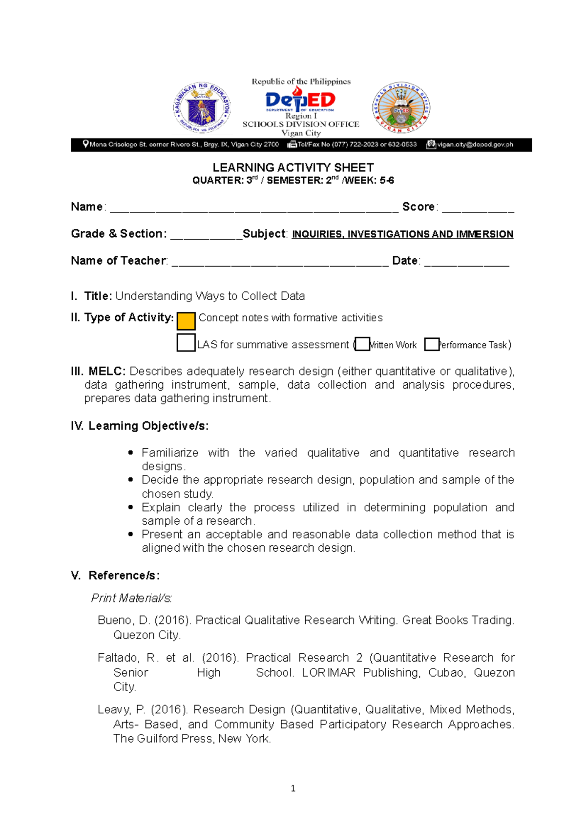 LAS III 12 MELC 4 Week 5-6-3 - LEARNING ACTIVITY SHEET QUARTER: 3rd ...