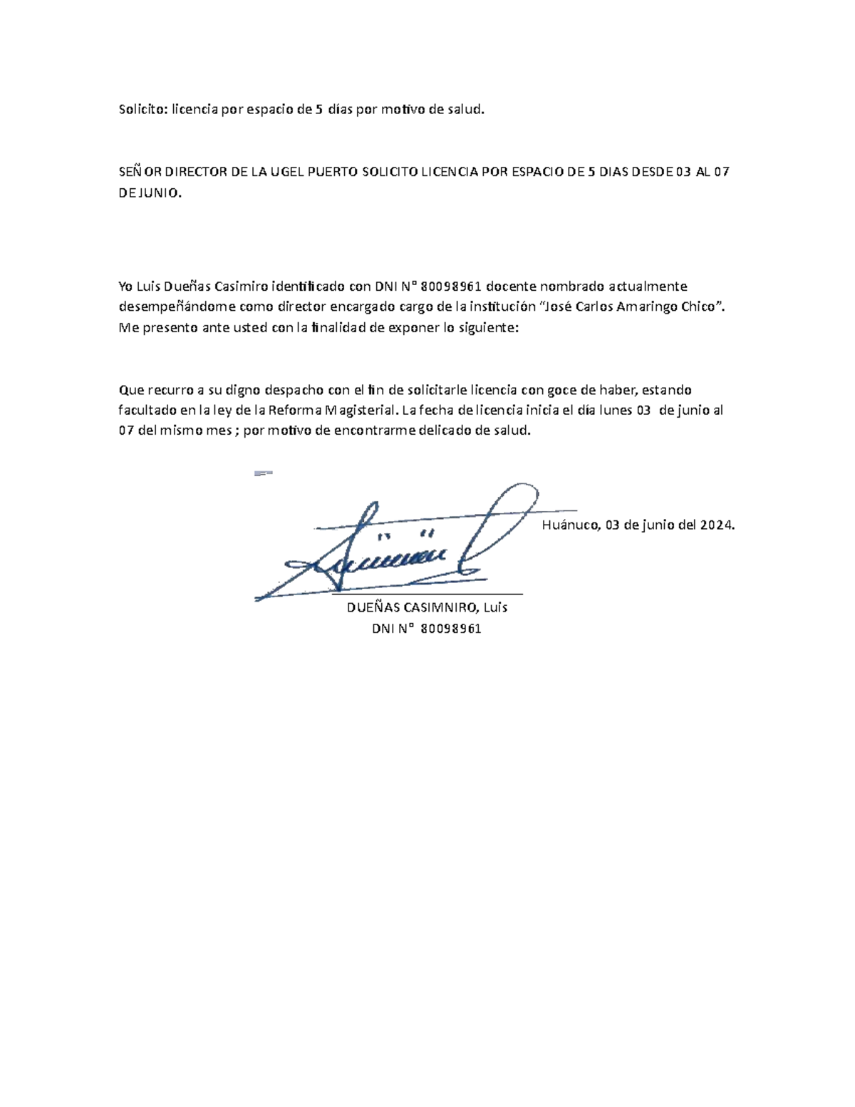 Solicito Licencias CON GOCE DE Haber - Solicito: licencia por espacio ...