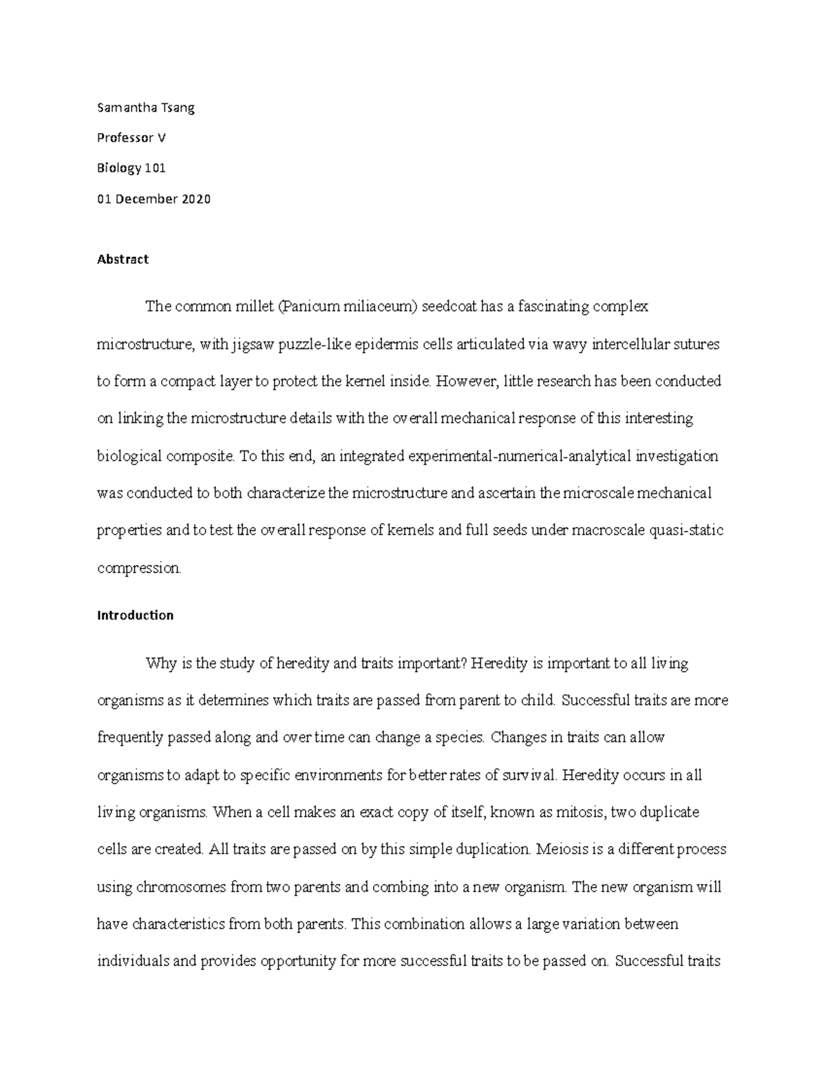 Samantha Tsang biology 101 lab report - Samantha Tsang Professor V ...