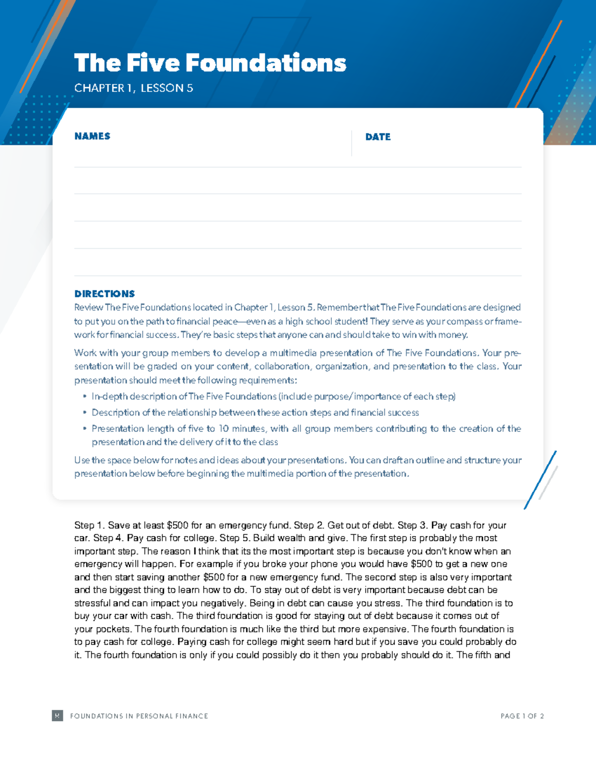 Five Foundations - Remember that The Five Foundations are designed to ...