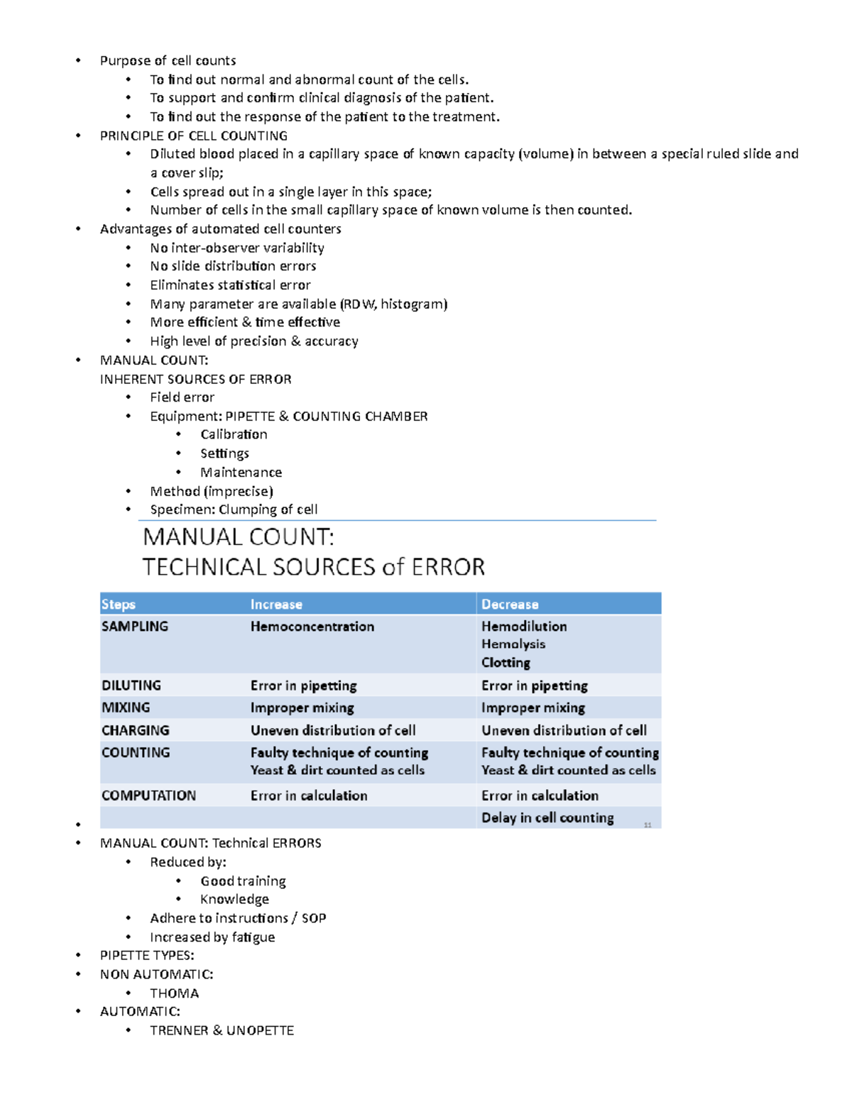 Cell Count Manual Automated - Purpose of cell counts To find out normal ...