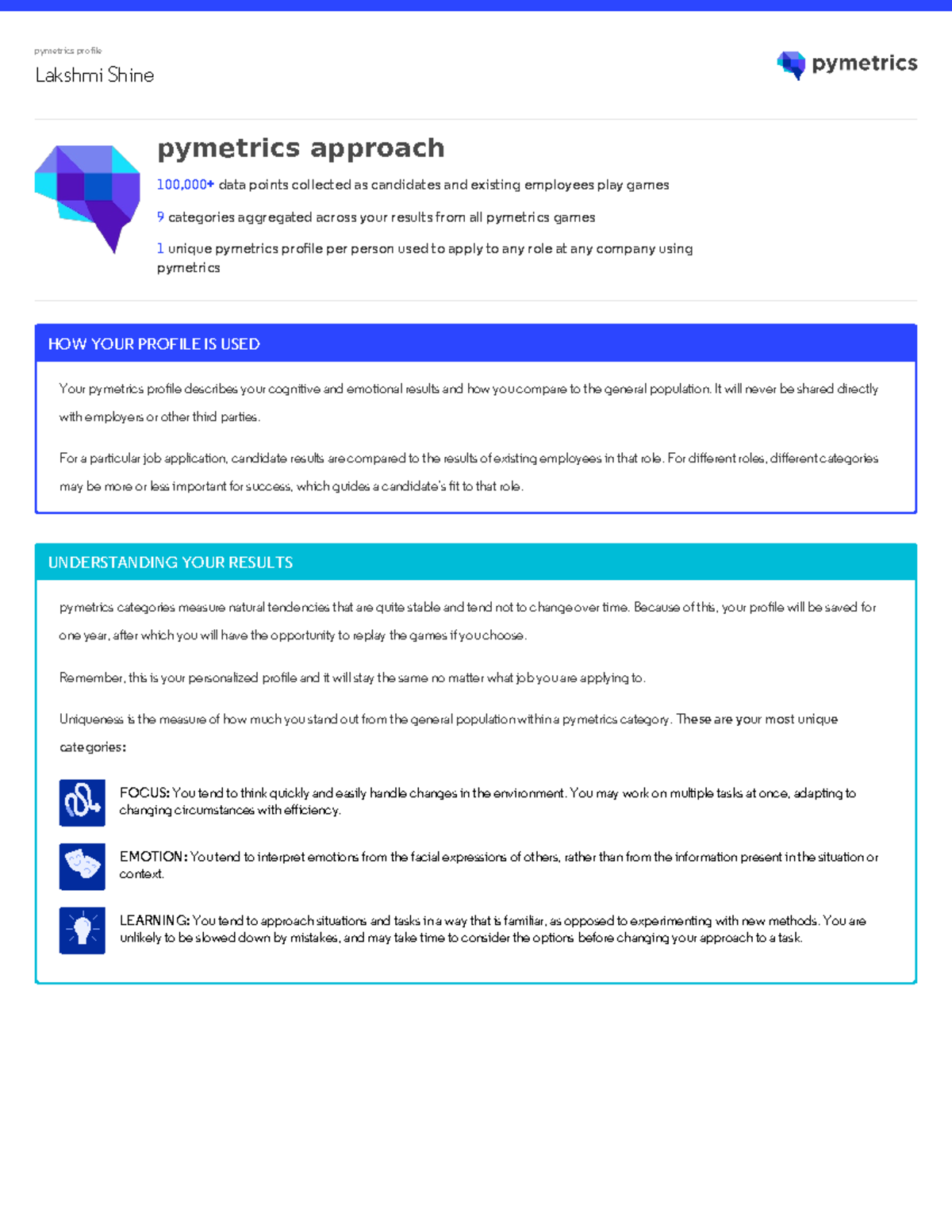 Factor-trait-report lakshmi-shine - pymetrics profile Lakshmi Shine ...
