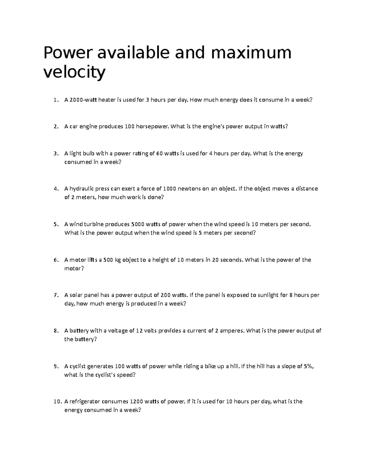 Power available and maximum velocity - Power available and maximum ...