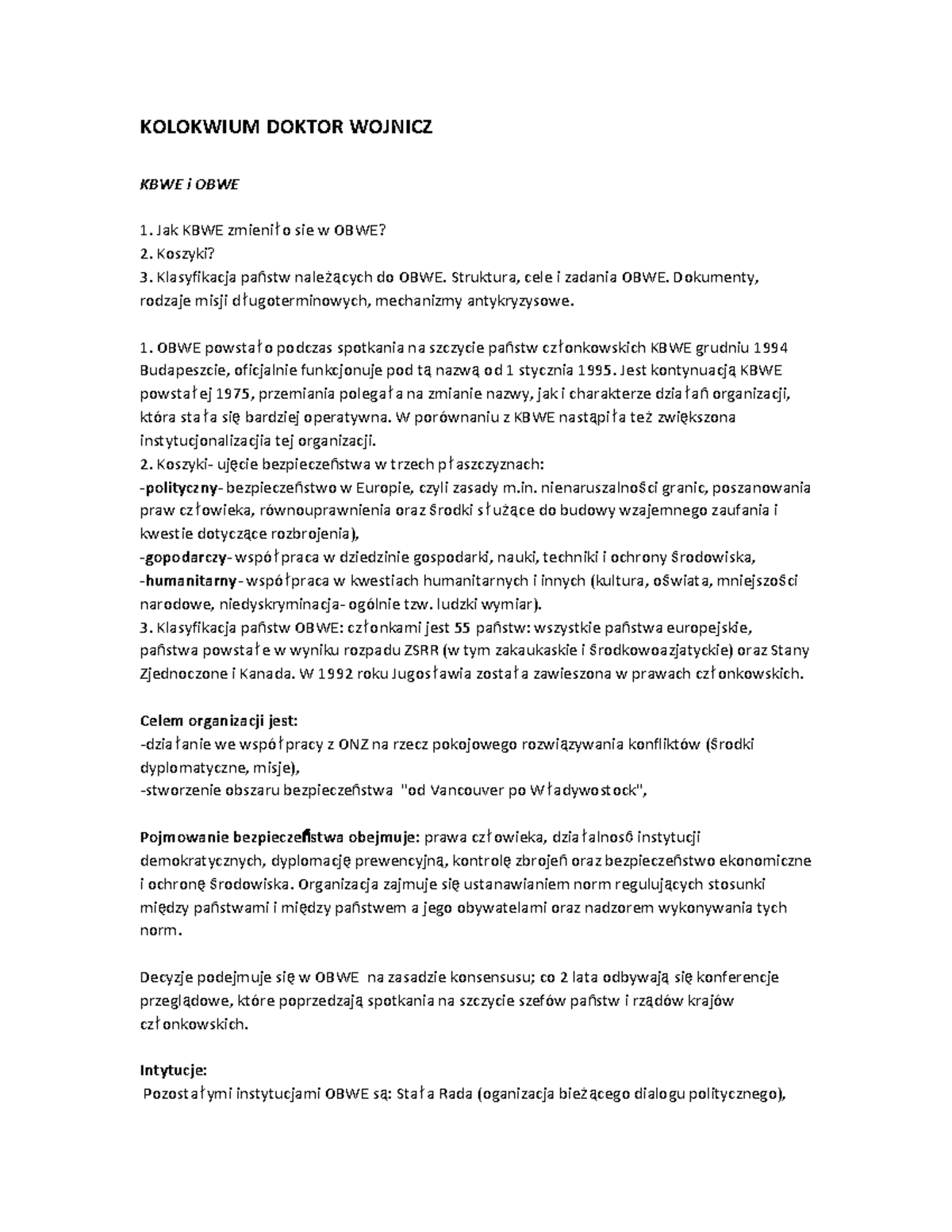 KBWE, OBWE - Jak KBWE zmieniło się w OBWE?. Klasyfikacja państw ...