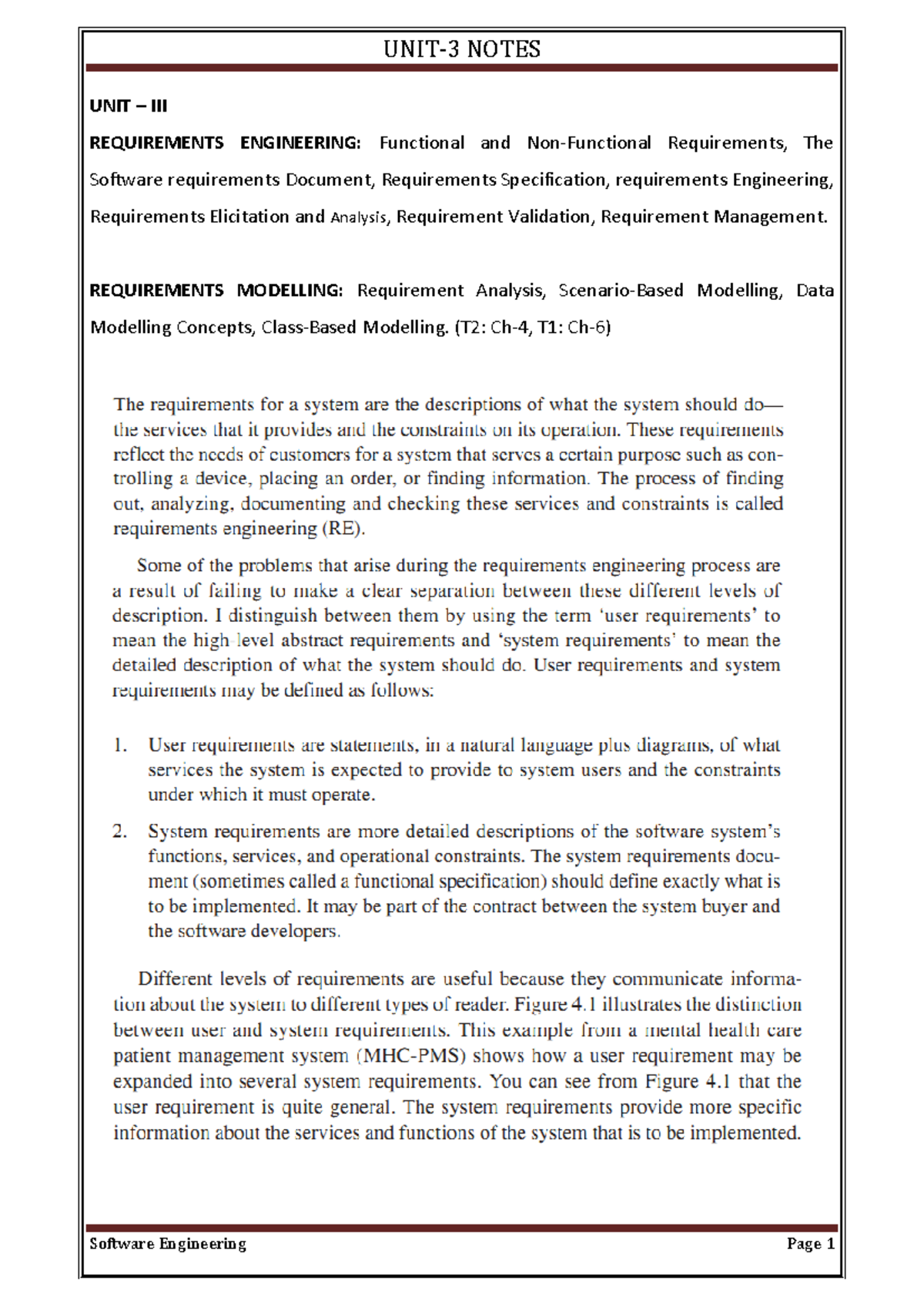 software engineering notes - UNIT – III REQUIREMENTS ENGINEERING ...