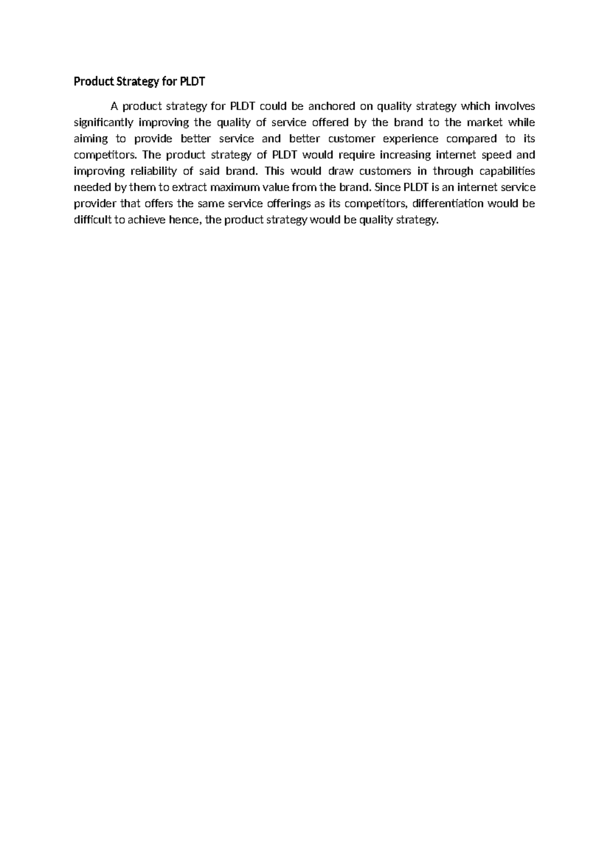 PLDT product strategy - The product strategy of PLDT would require ...