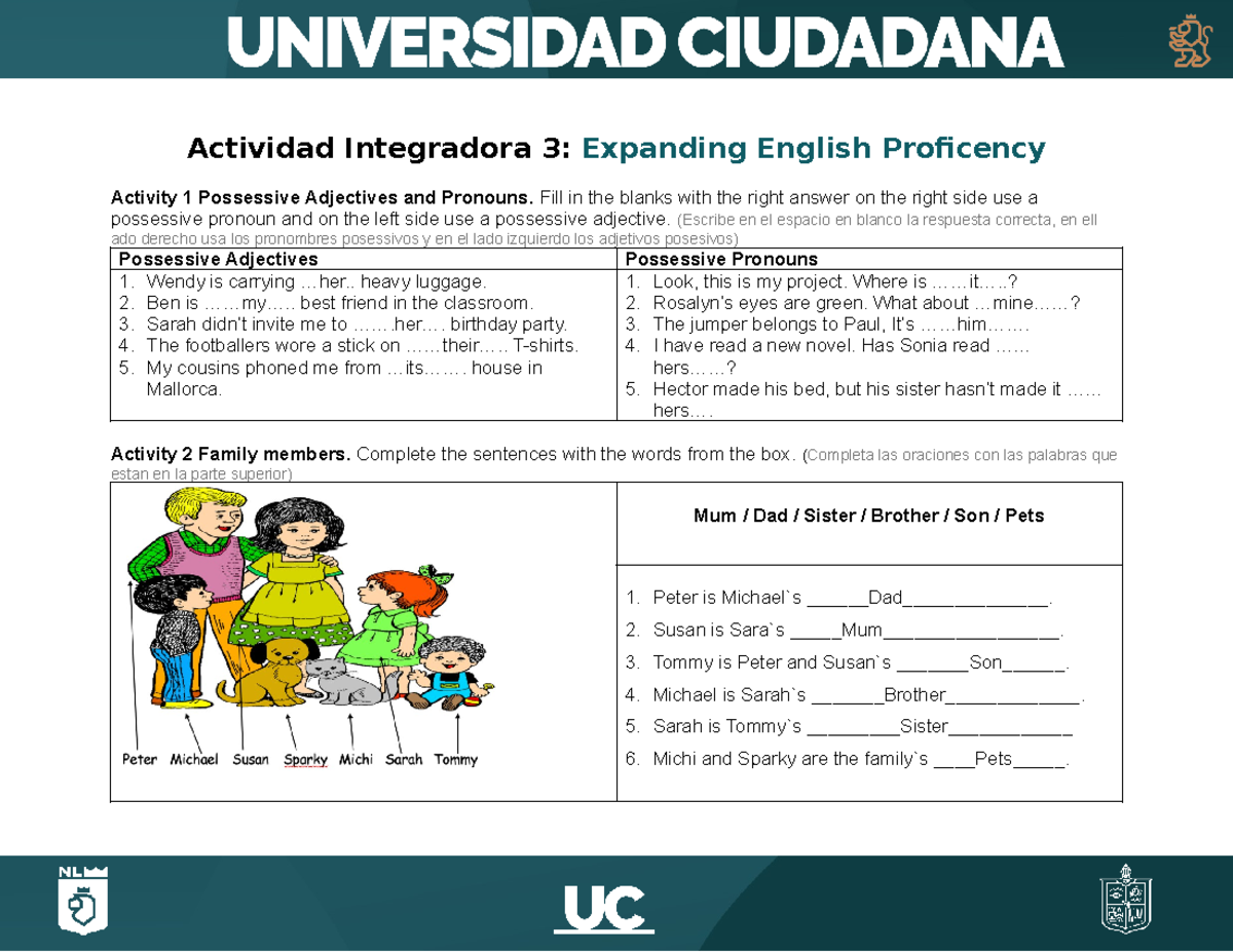 Actividad Integradora 3 - Fill in the blanks with the right answer on ...