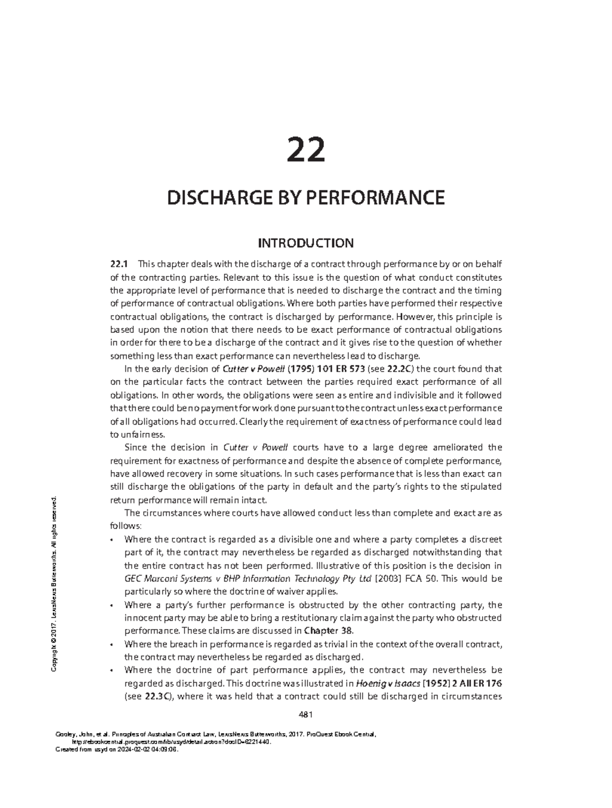 Chaper 22 - contract - chapter 22 - 481 22 DISCHARGE BY PERFORMANCE ...