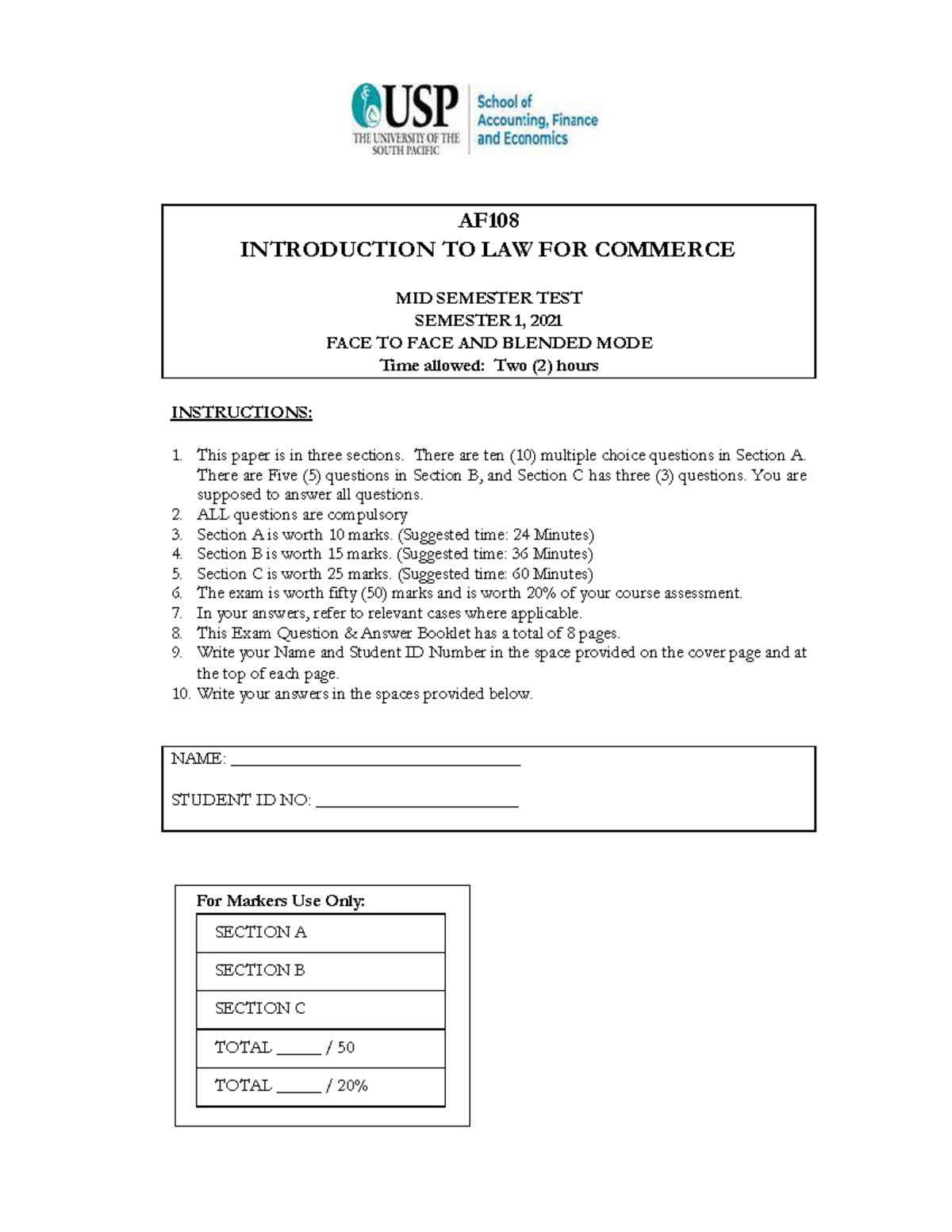 AF108 MSTQuestion Answers 2021 Sem1 - AF INTRODUCTION TO LAW FOR ...