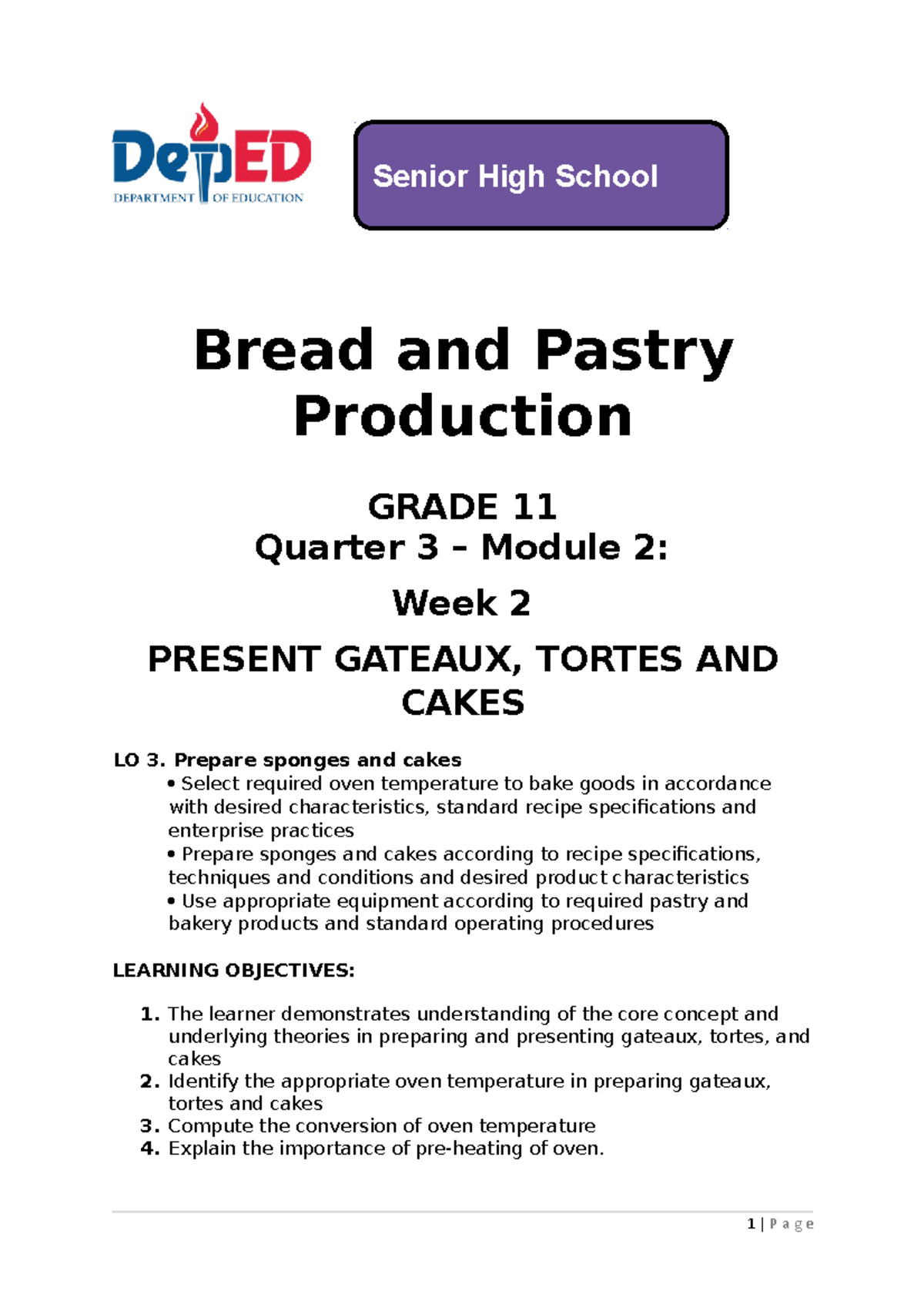 SLM M2 W2 - VDSVDSVS - Bread and Pastry Production GRADE 11 Quarter 3 – Module 2: Week 2 PRESENT ...