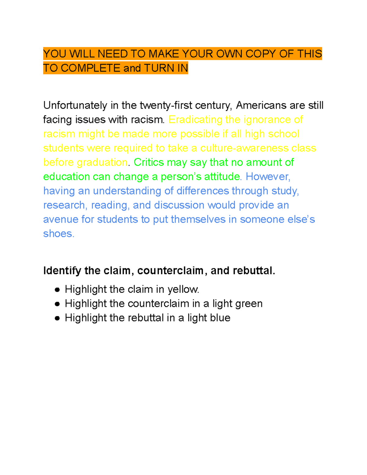 Copy of Copy of Claim, Counterclaim, Rebuttal Identification - YOU WILL ...