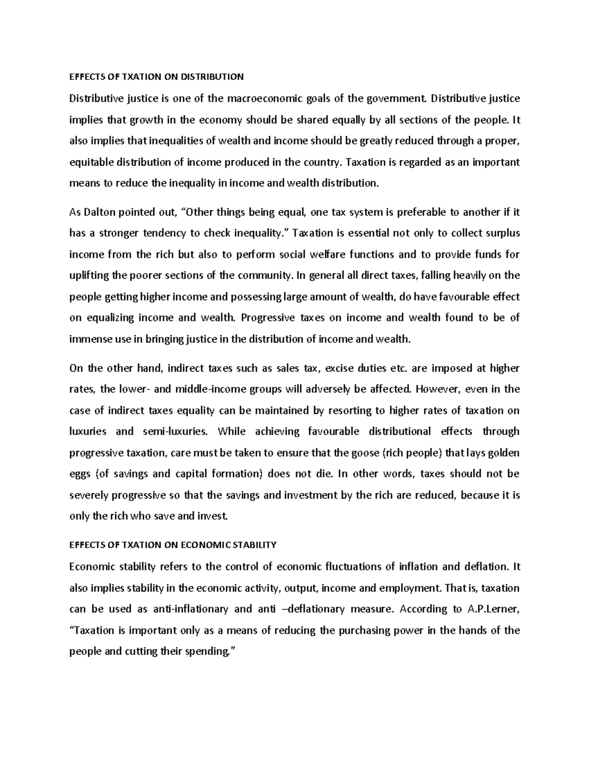 Effects OF Taxation 2 - EFFECTS OF TXATION ON DISTRIBUTION Distributive ...