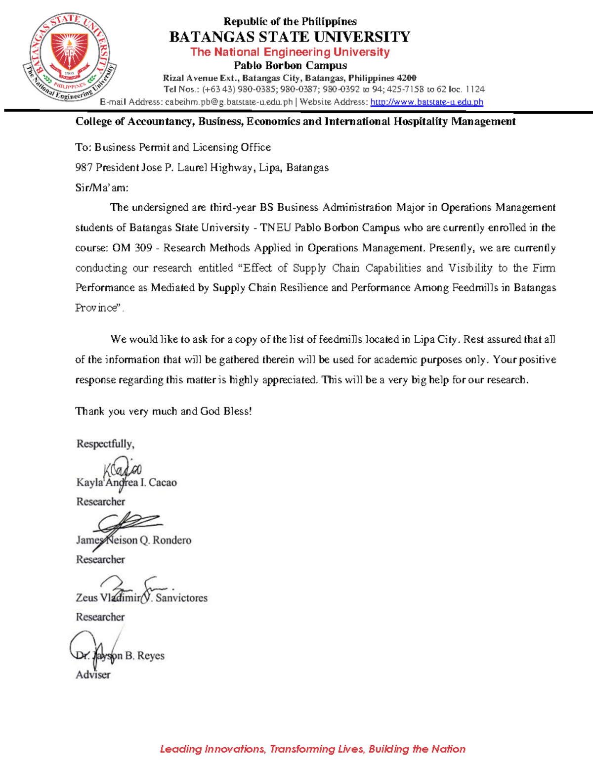 Letter for List Lipa - None - Republic of the Philippines BATANGAS ...